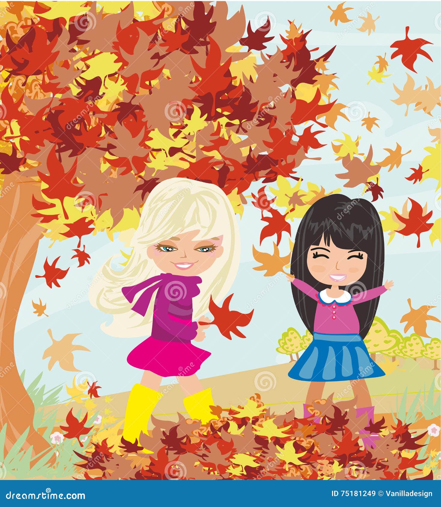 Fun in the autumn day stock vector. Illustration of smile - 75181249