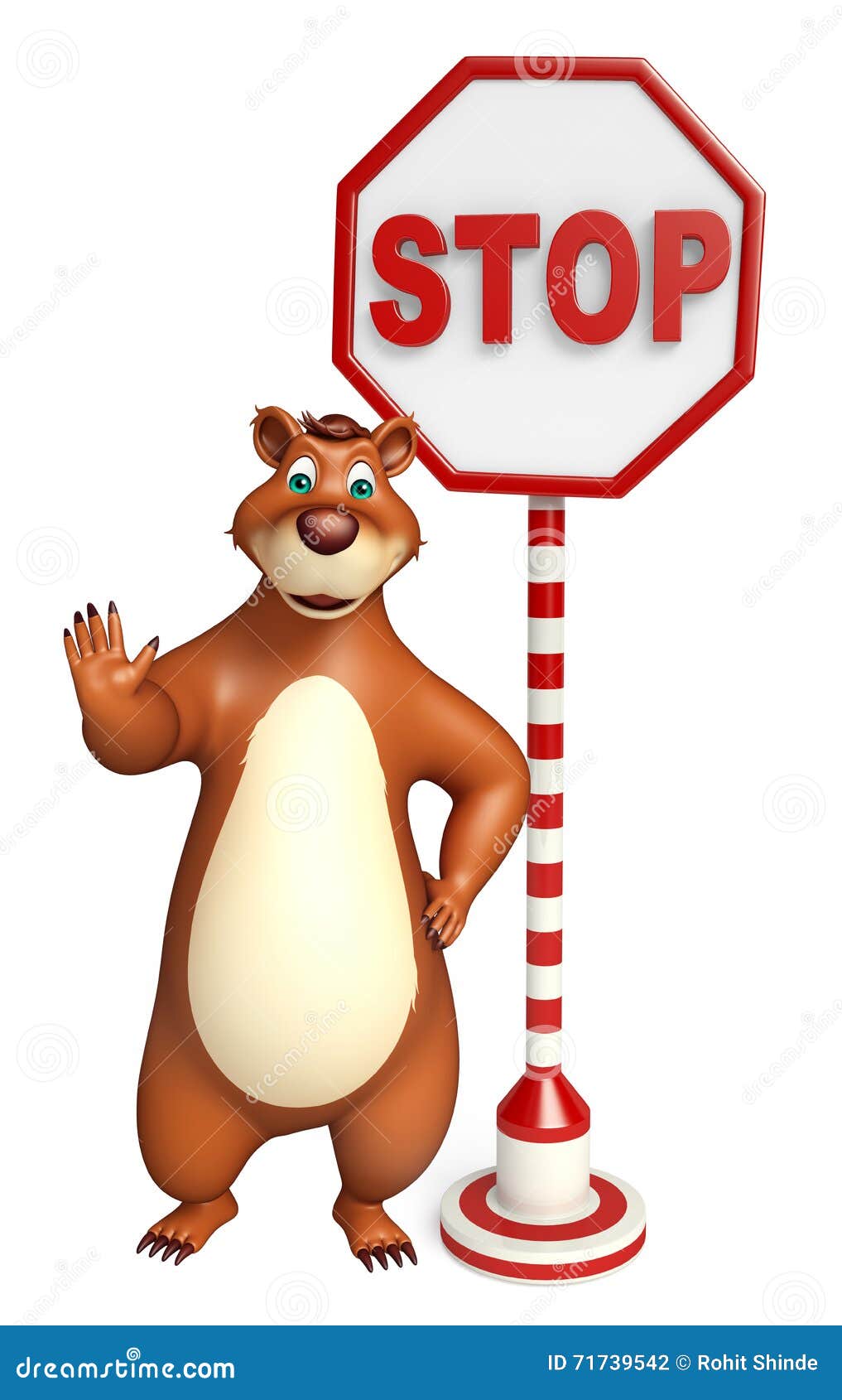 Fun Bear Cartoon Character with Stop Board Stock Illustration ...