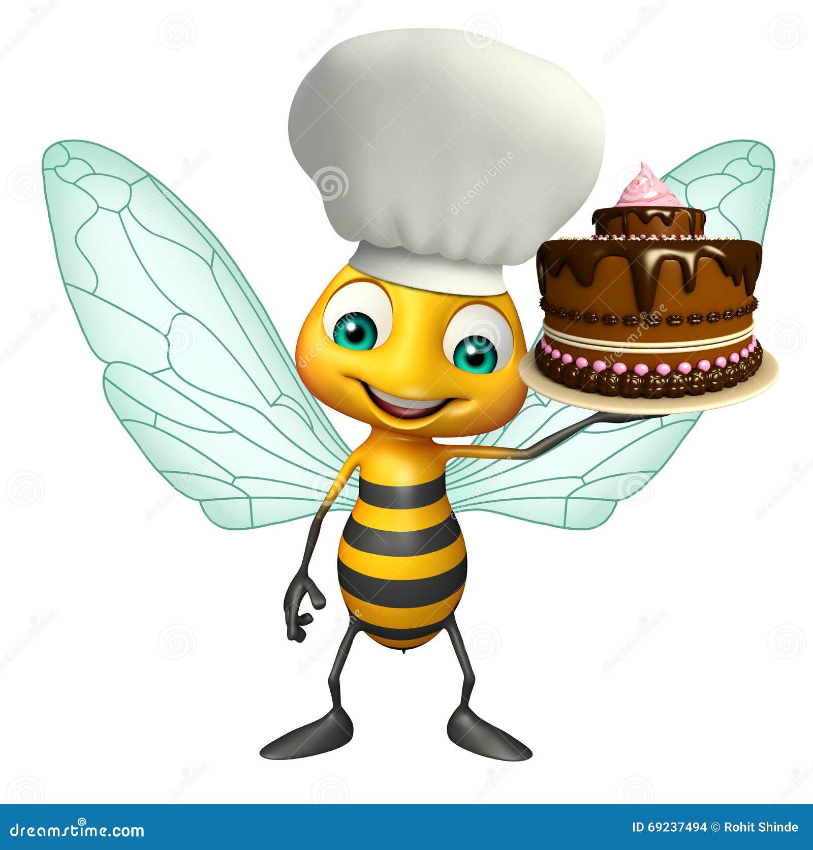 Fun Bee Cartoon Character with Cake and Chef Hat Stock Illustration ...