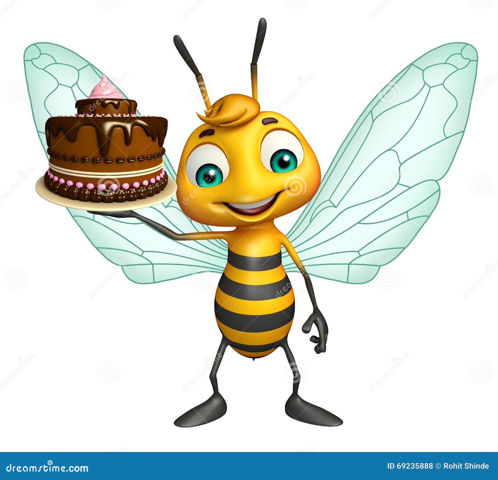 Fun Bee Cartoon Character with Cake Stock Illustration - Illustration ...