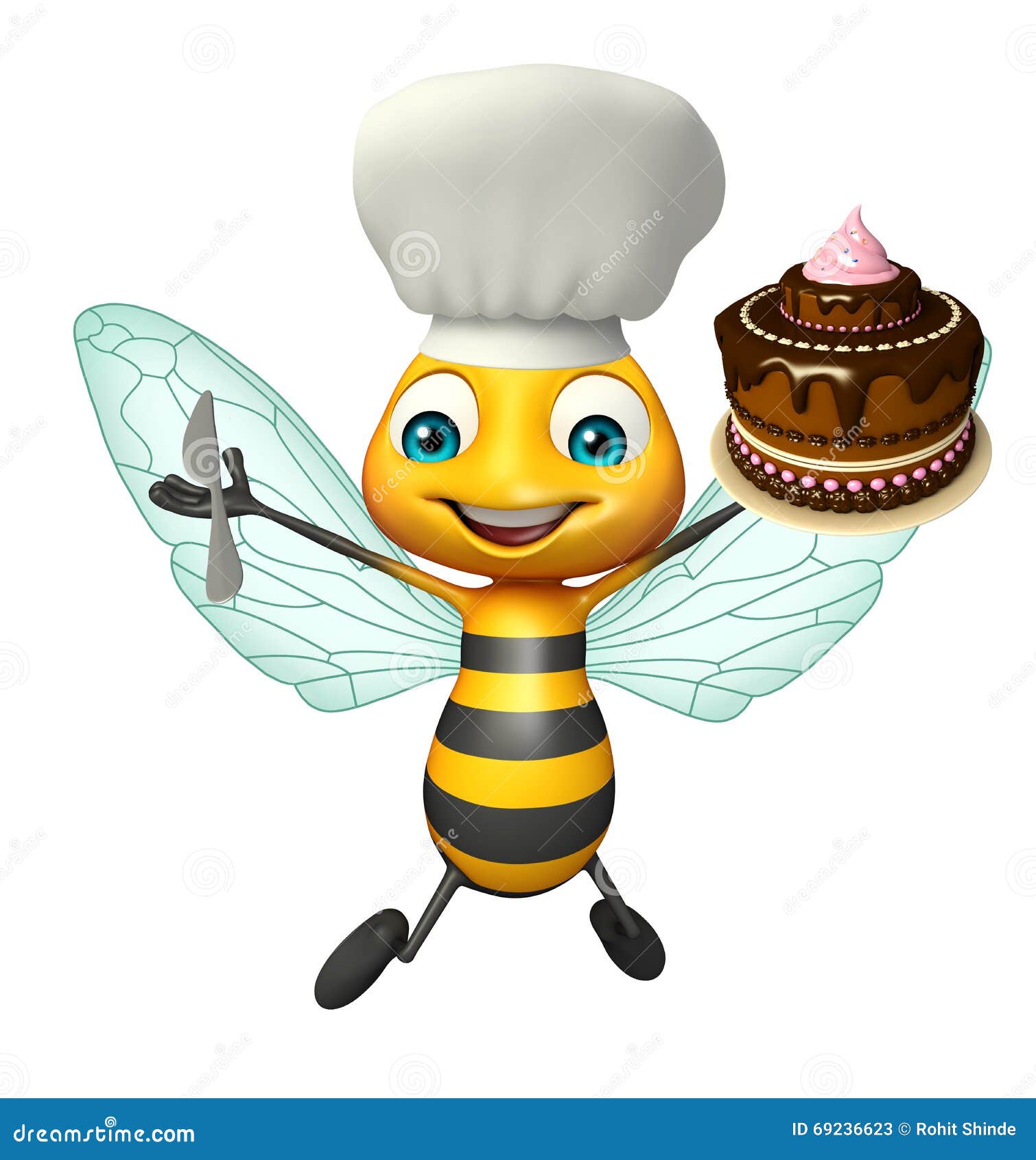 Fun Bee Cartoon Character with Cake Stock Illustration - Illustration ...