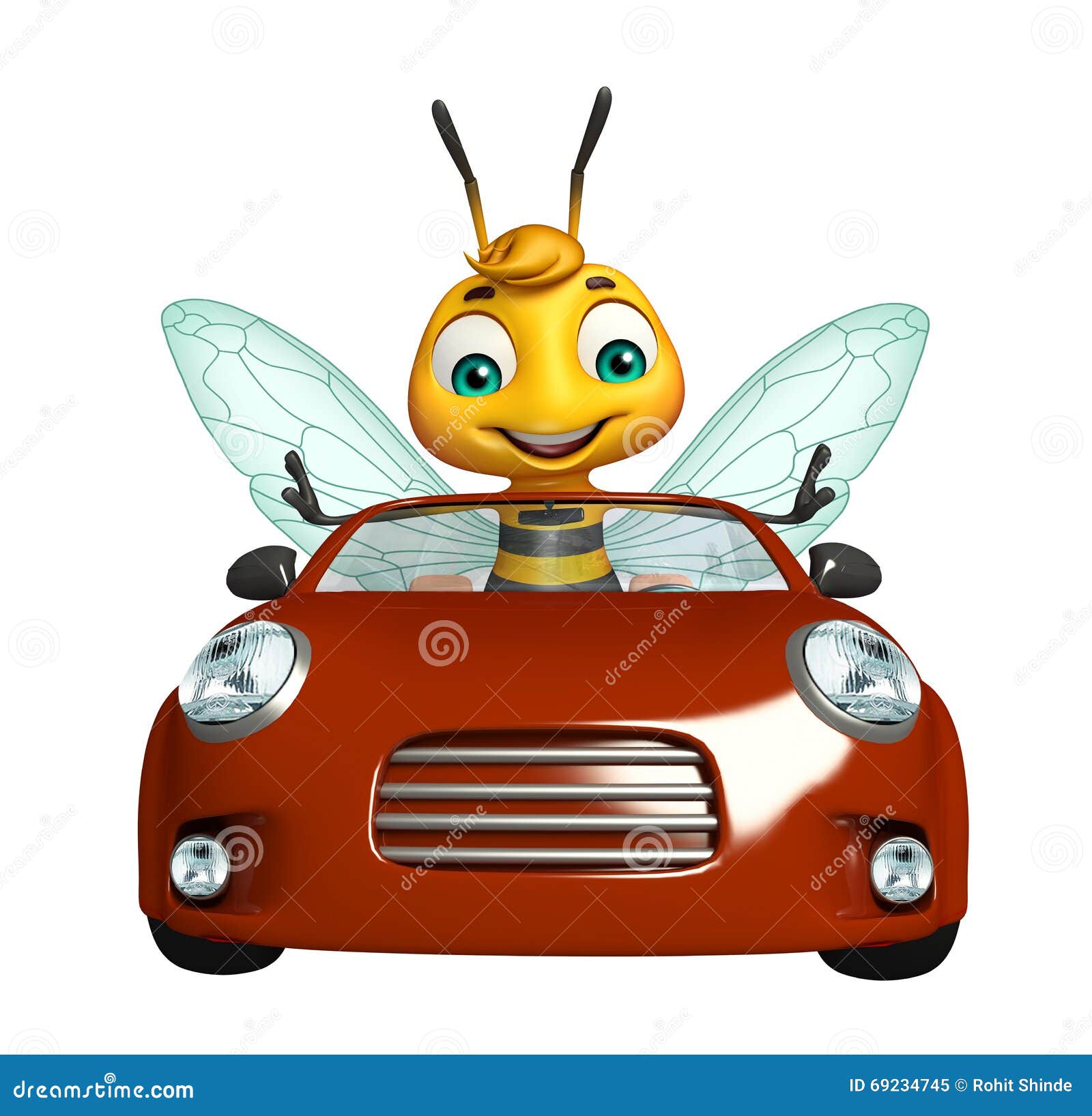Fun Bee Cartoon Character with Car Stock Illustration - Illustration of ...