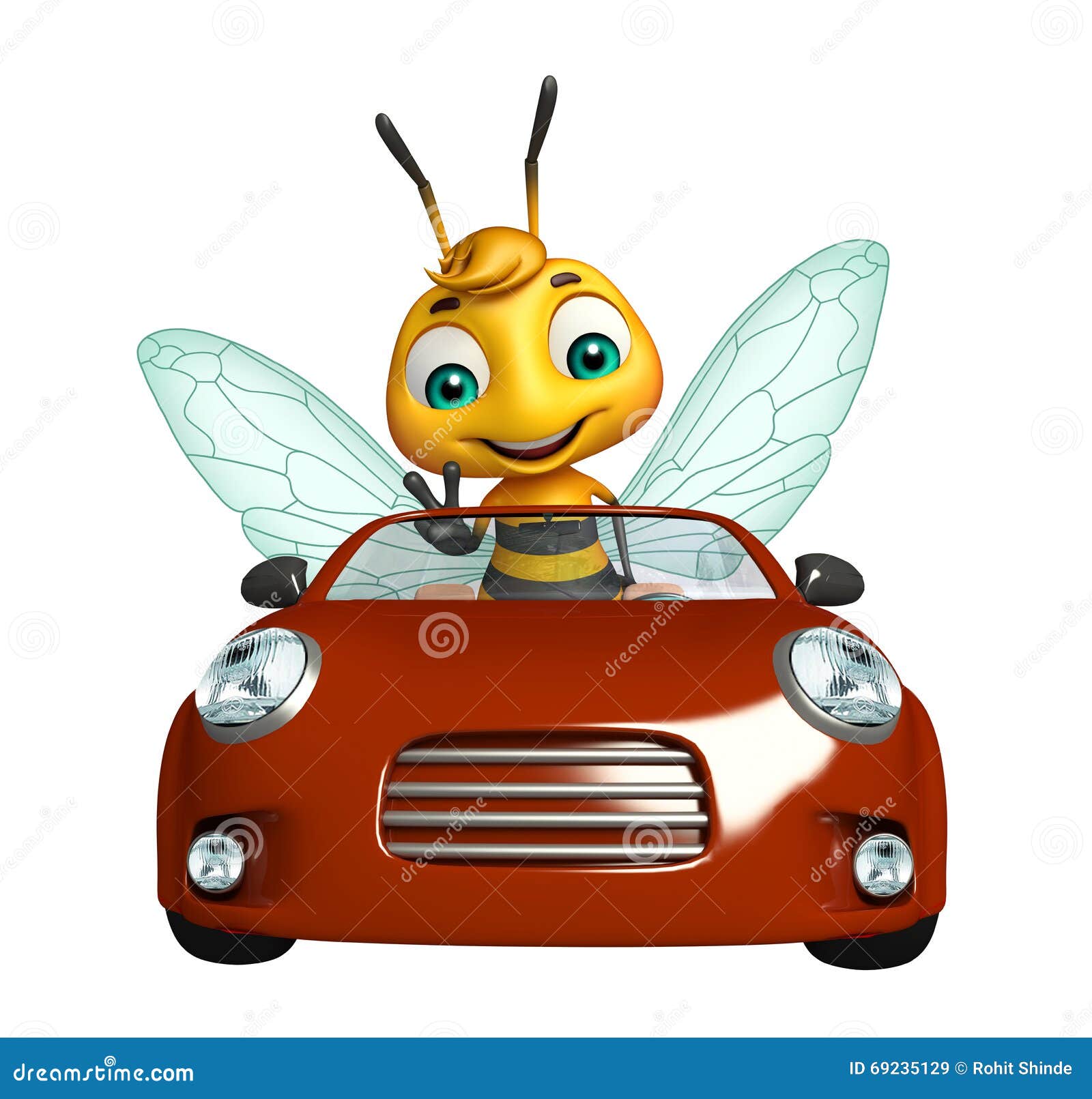 Fun Bee Cartoon Character with Car Stock Illustration - Illustration of ...
