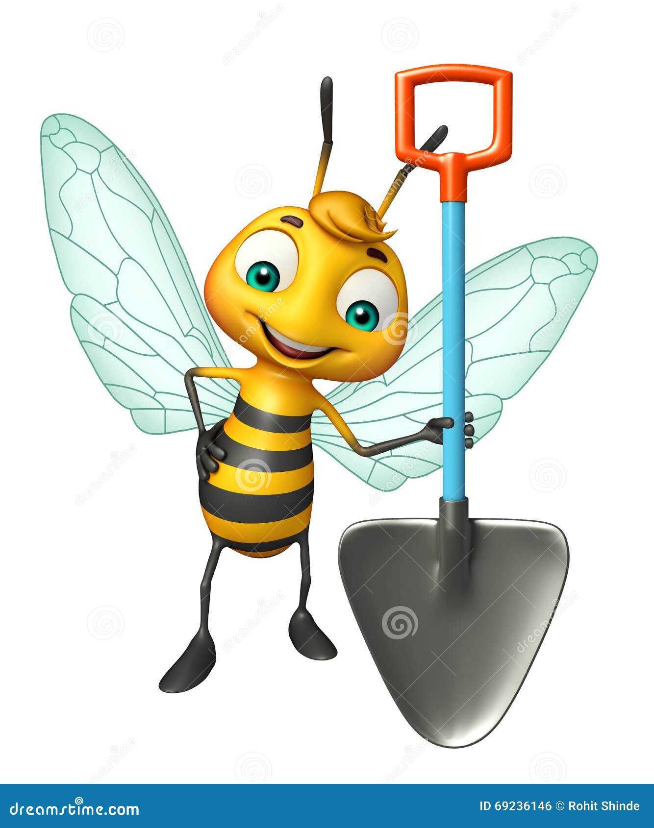 Fun Bee Cartoon Character with Digging Shovel Stock Illustration ...