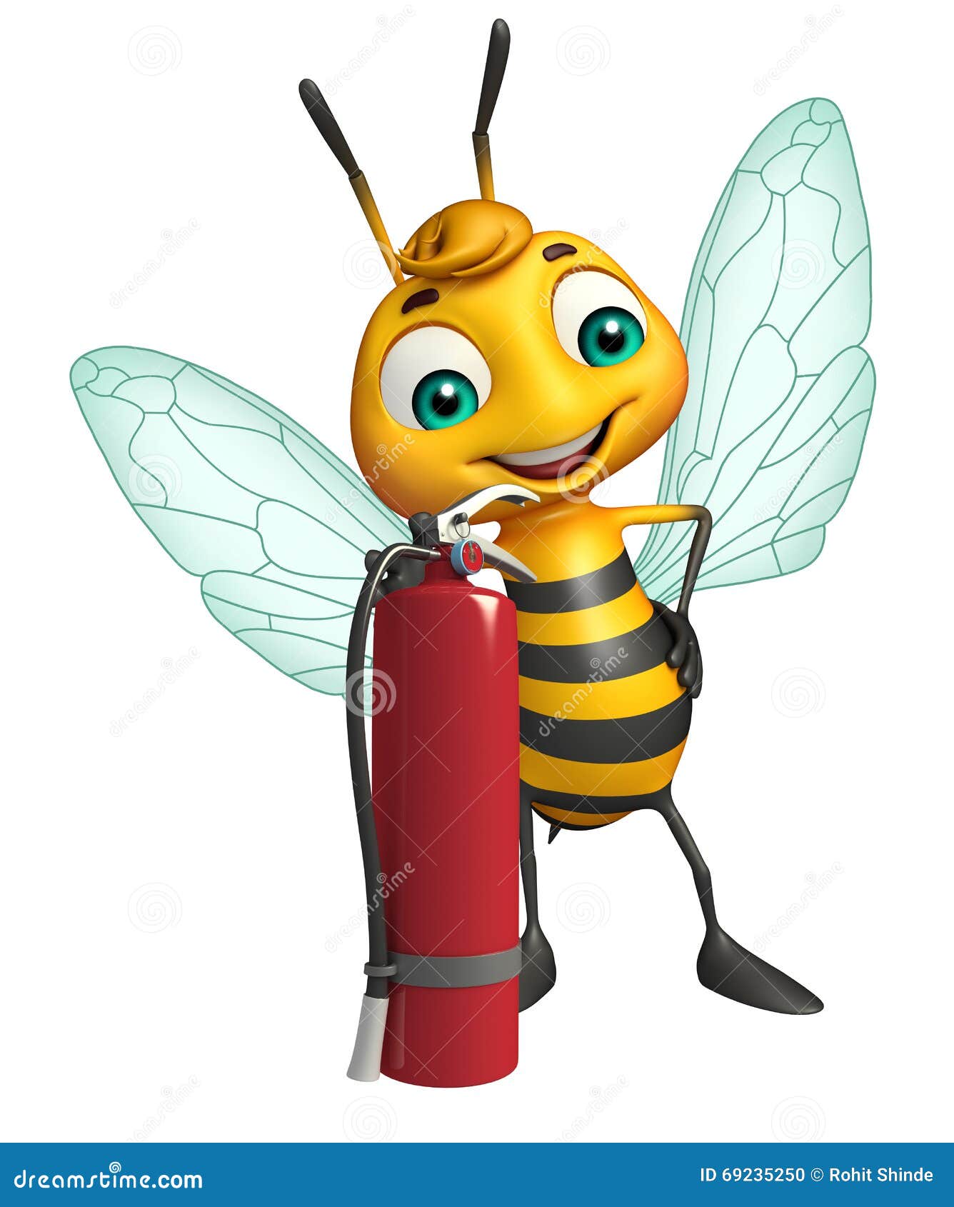 Fun Bee Cartoon Character with Fire Extinguisher Stock Illustration ...
