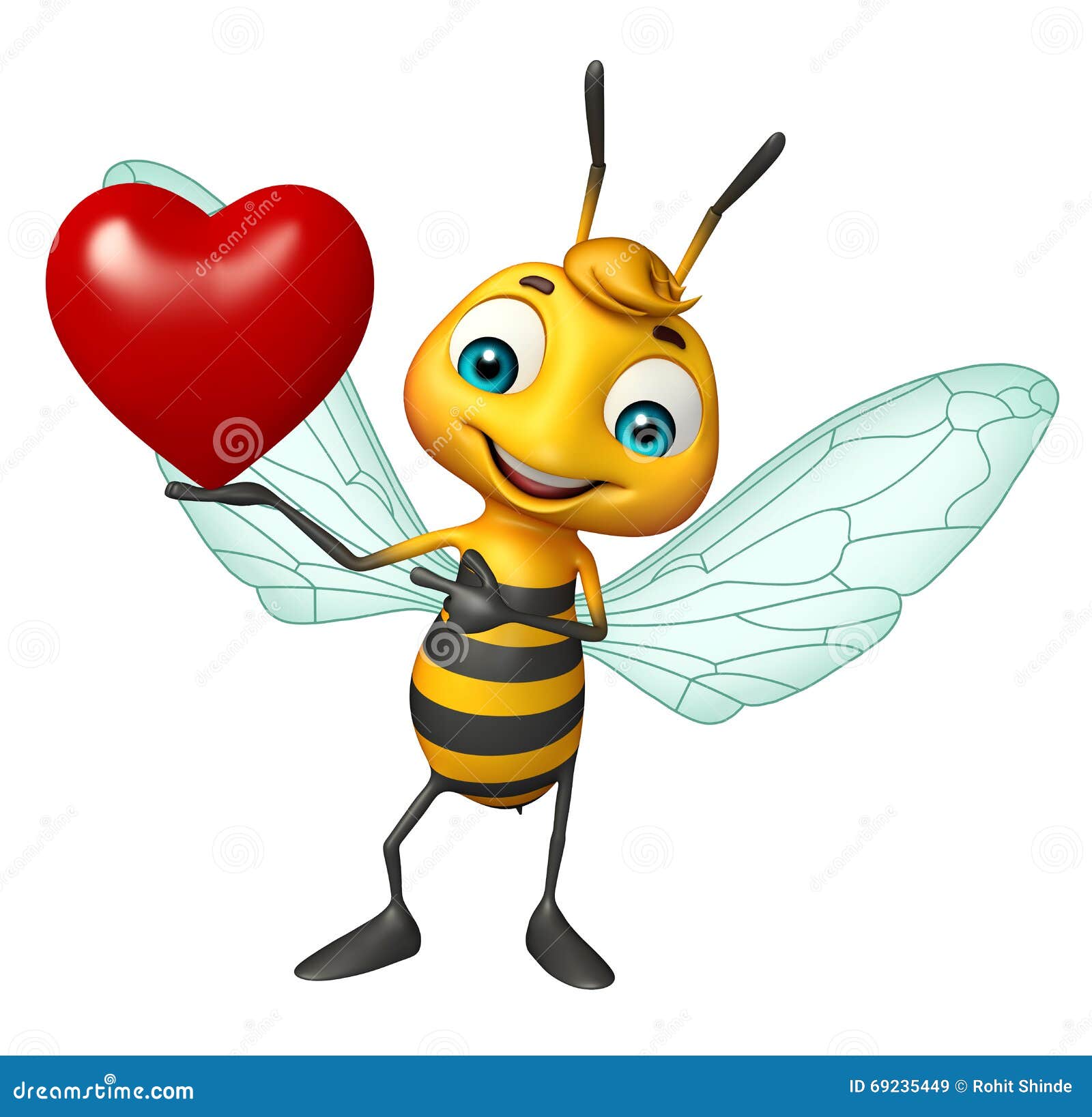 Fun Bee Cartoon Character with Heart Stock Illustration - Illustration ...