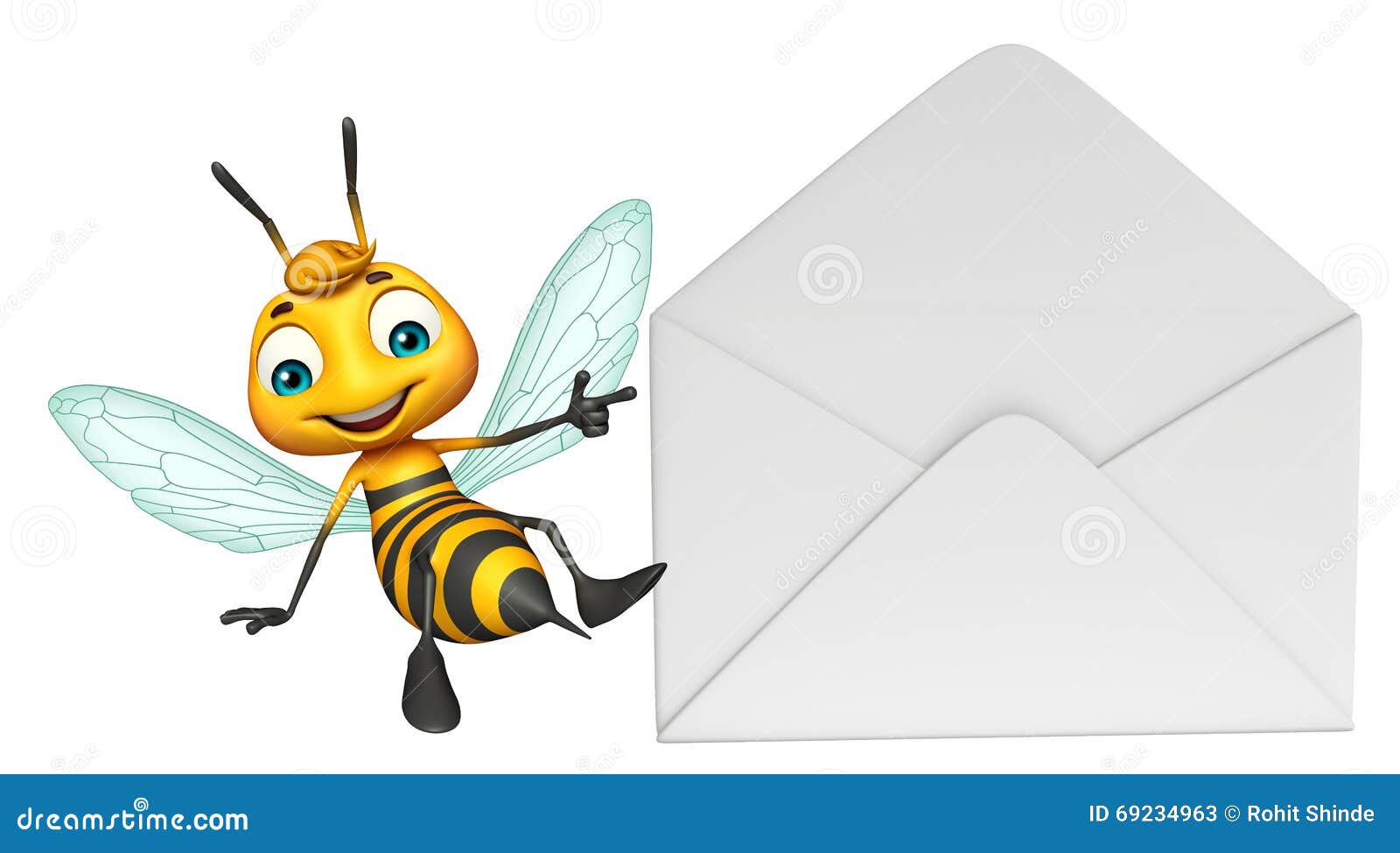 Fun Bee Cartoon Character with Mail Stock Illustration - Illustration ...