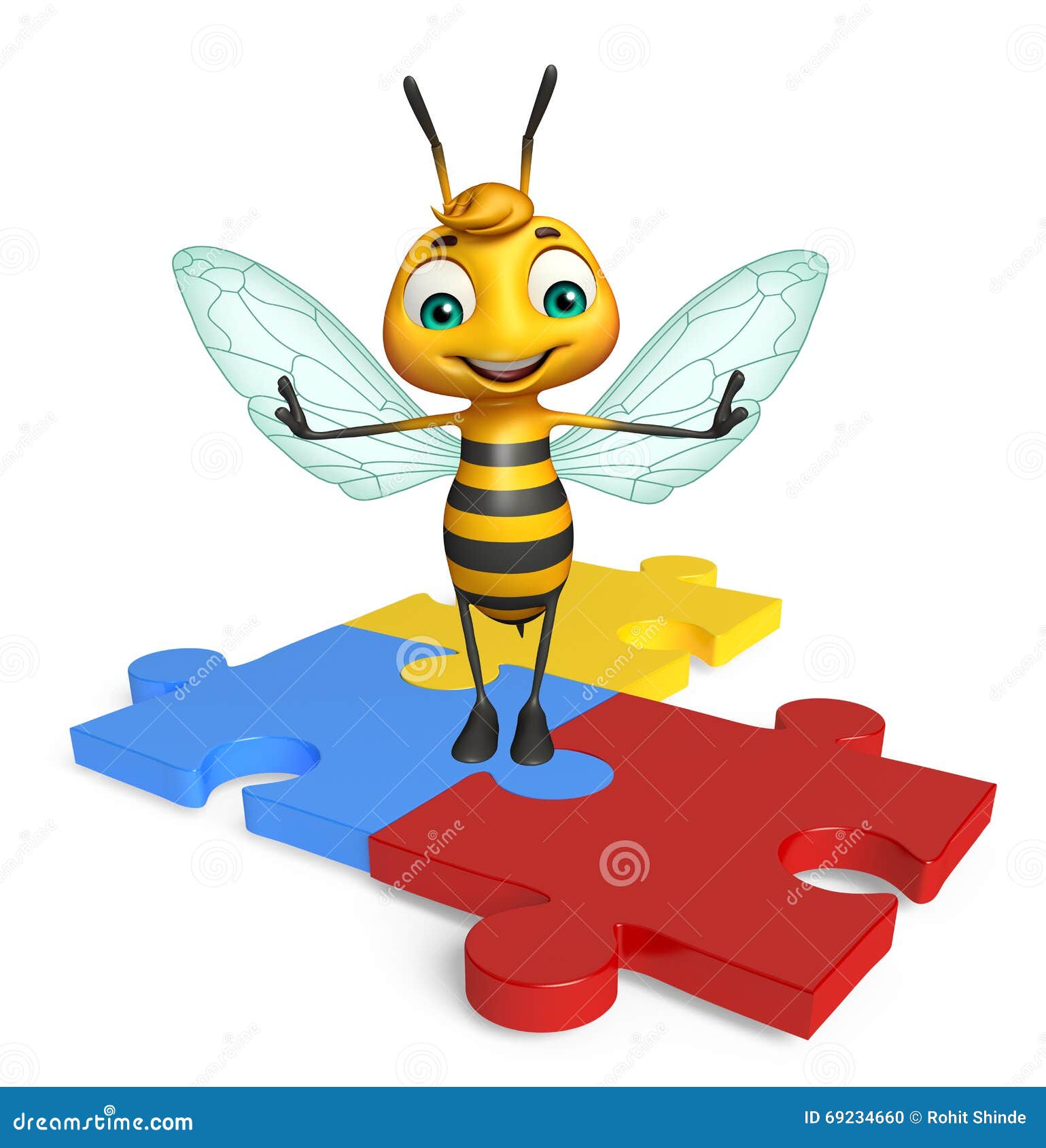 Fun Bee Cartoon Character with Puzzle Stock Illustration - Illustration ...