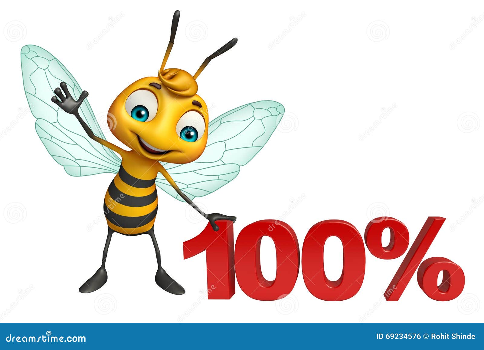 Fun Bee Cartoon Character with 100 Sign Stock Illustration ...