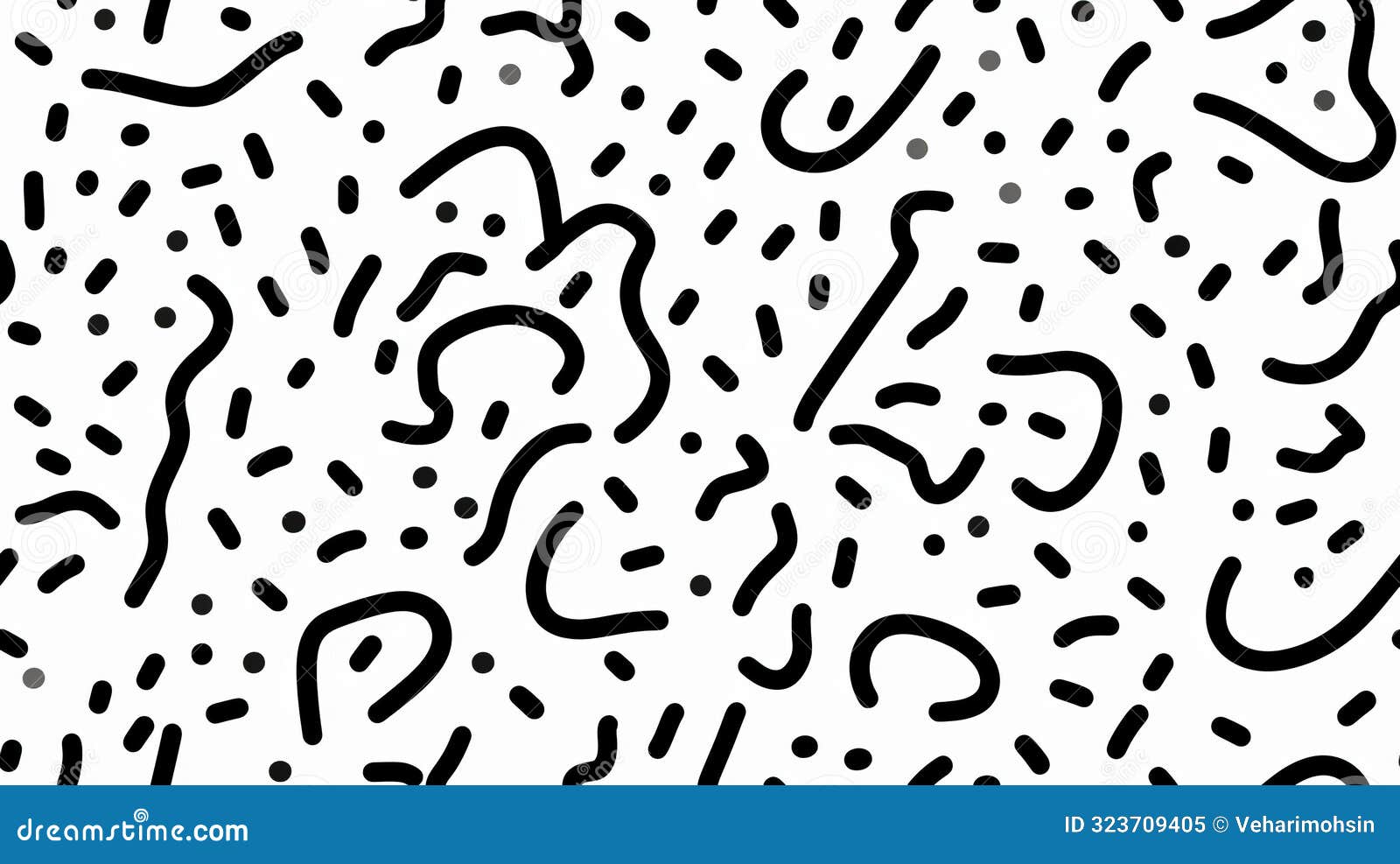 Fun Black Line Doodle Seamless Pattern. Creative Minimalist Style Art ...