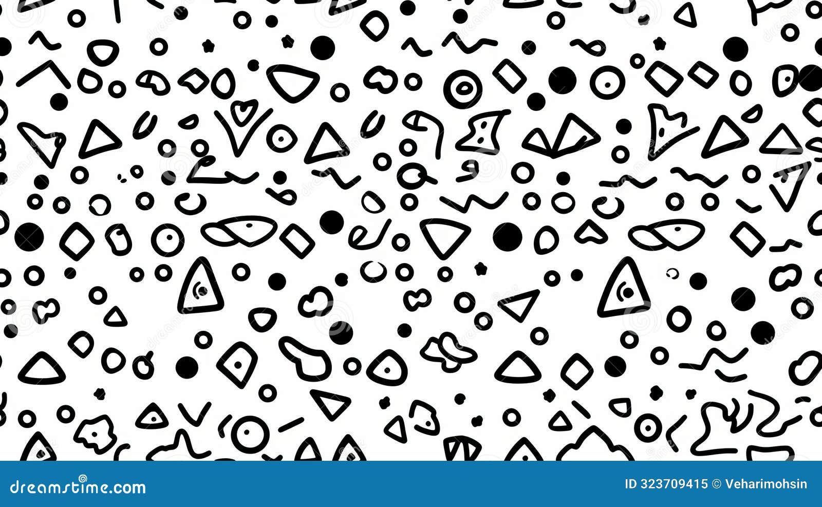 Fun Black Line Doodle Seamless Pattern. Creative Minimalist Style Art ...