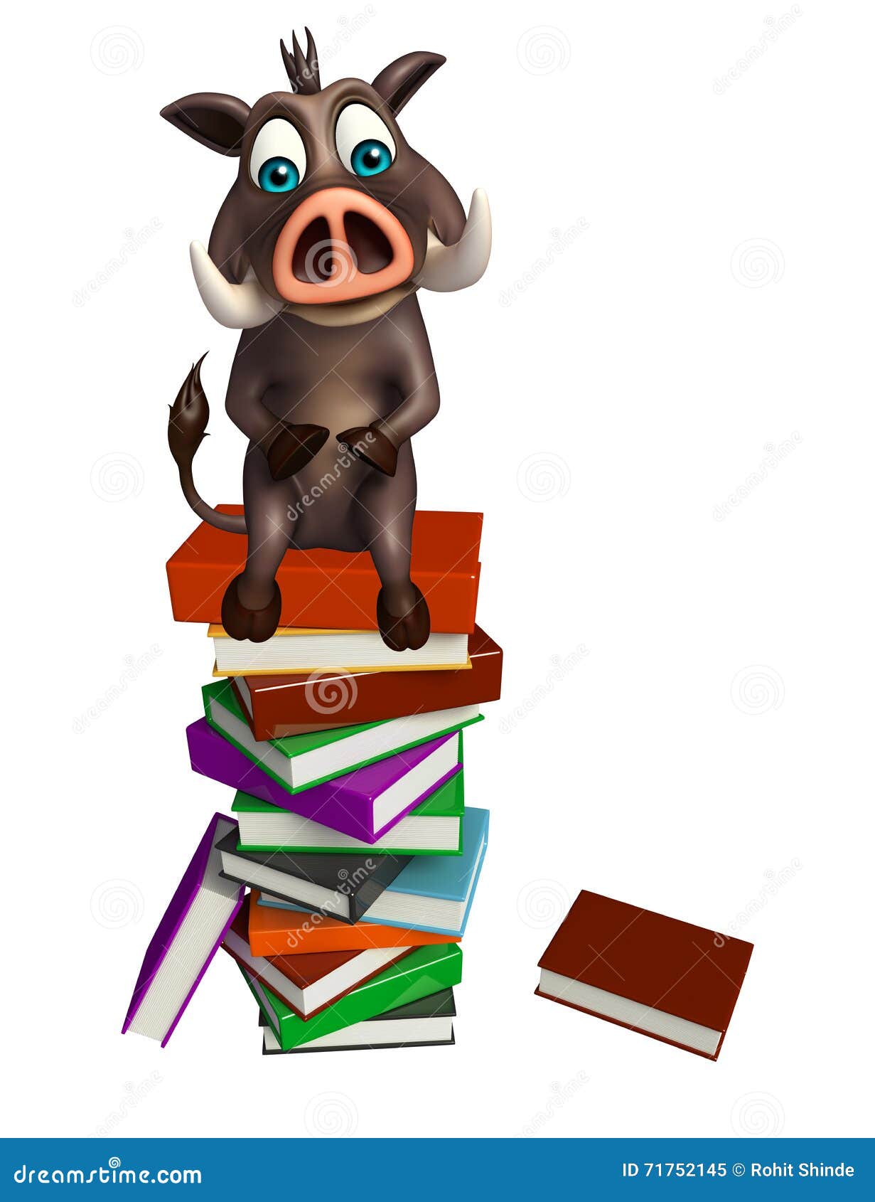 Fun Boar Cartoon Character with Book Stack Stock Illustration ...