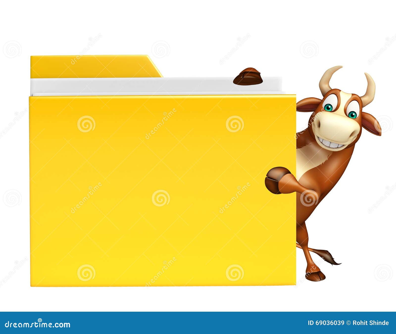 Fun Bull Cartoon Character with Folder Stock Illustration ...
