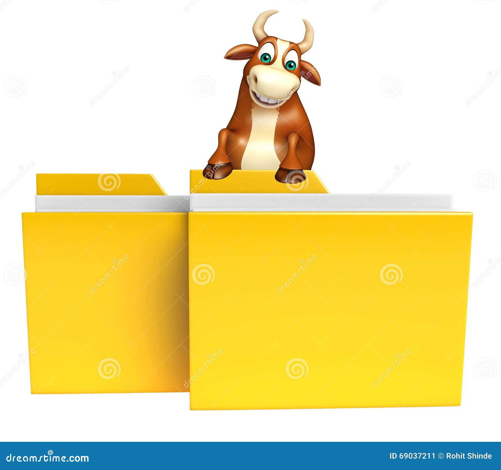 Fun Bull Cartoon Character with Folder Stock Illustration ...