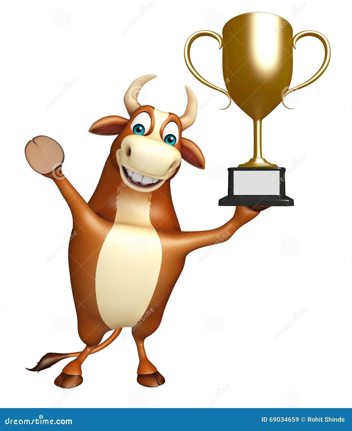 Fun Bull Cartoon Character With Winning Cup Royalty-Free Illustration ...