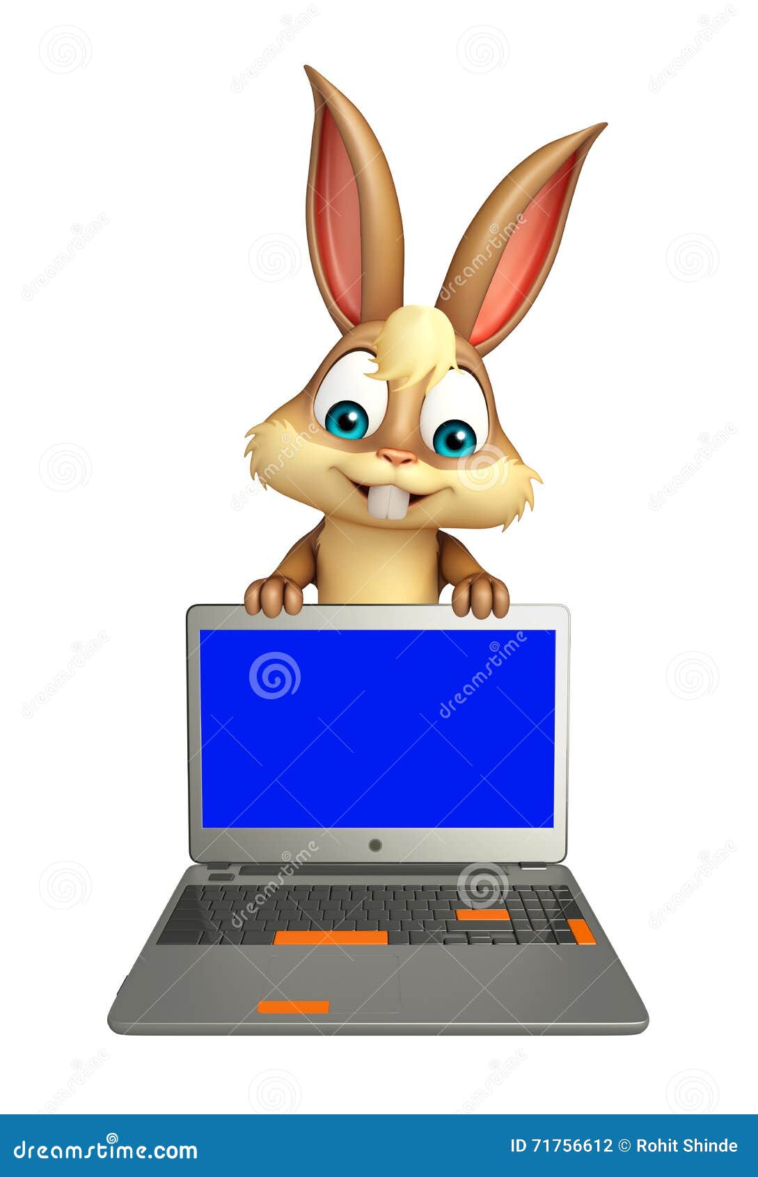 Fun Bunny Cartoon Character with Laptop Stock Illustration ...