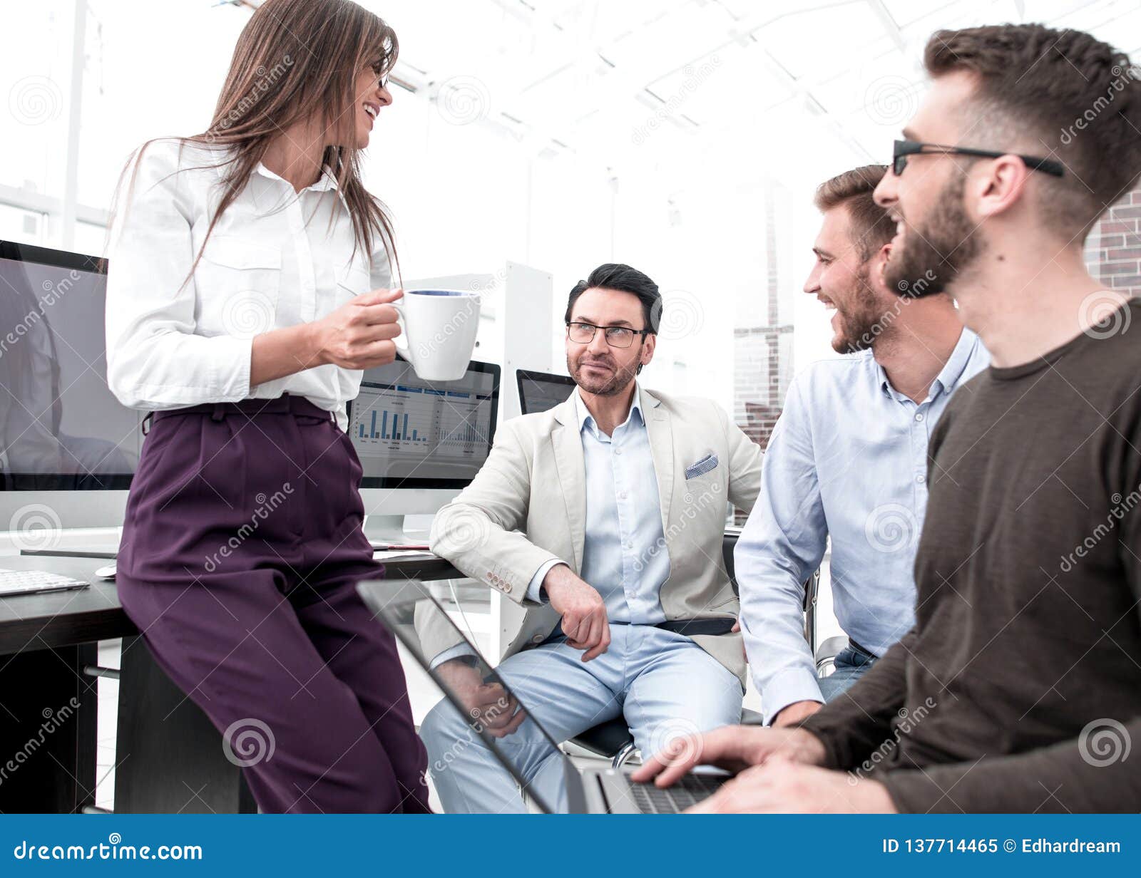 Fun Business Team is Talking about Something during the Break. Stock ...