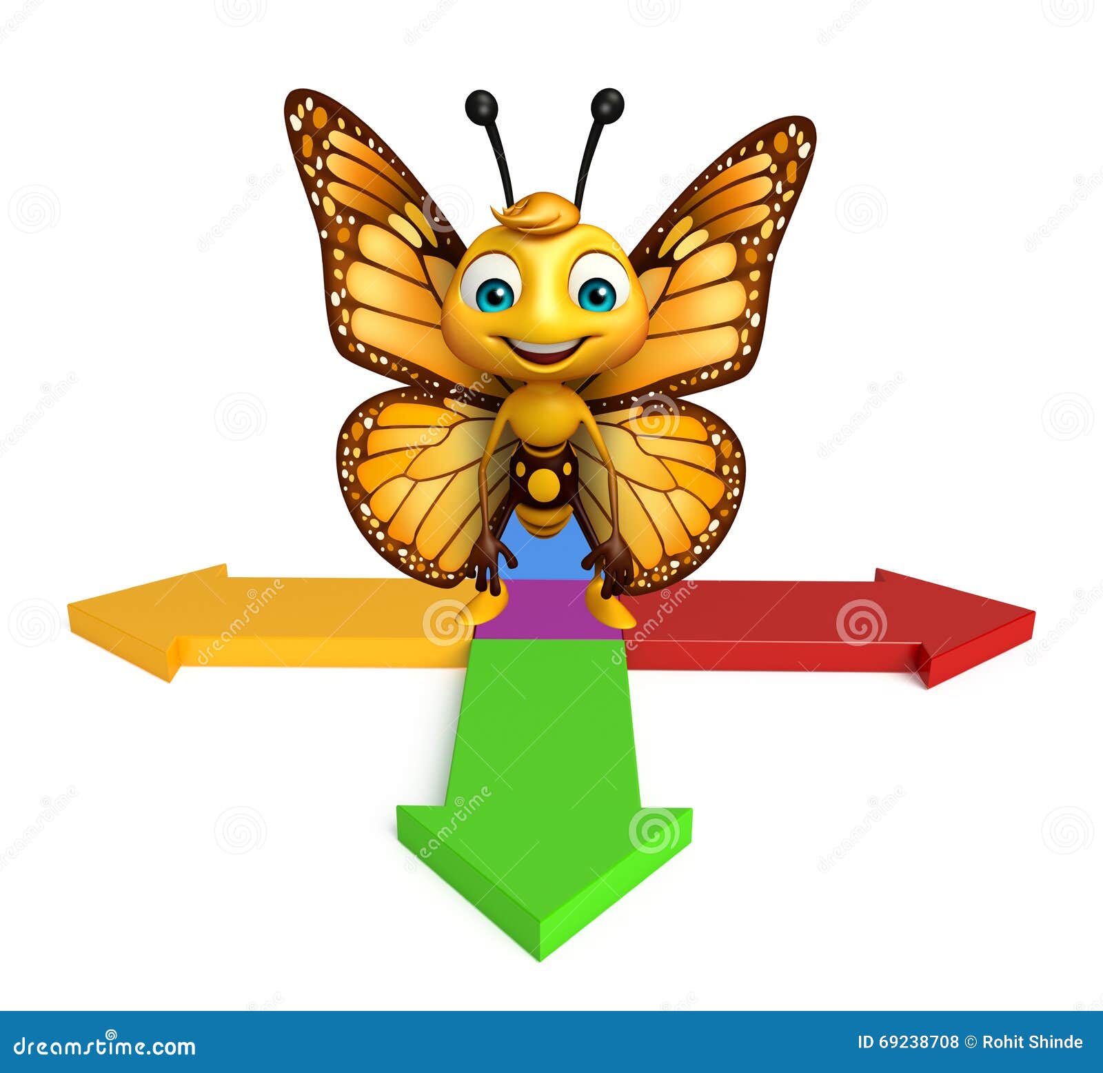 Fun Butterfly Cartoon Character with Arrow Stock Illustration ...