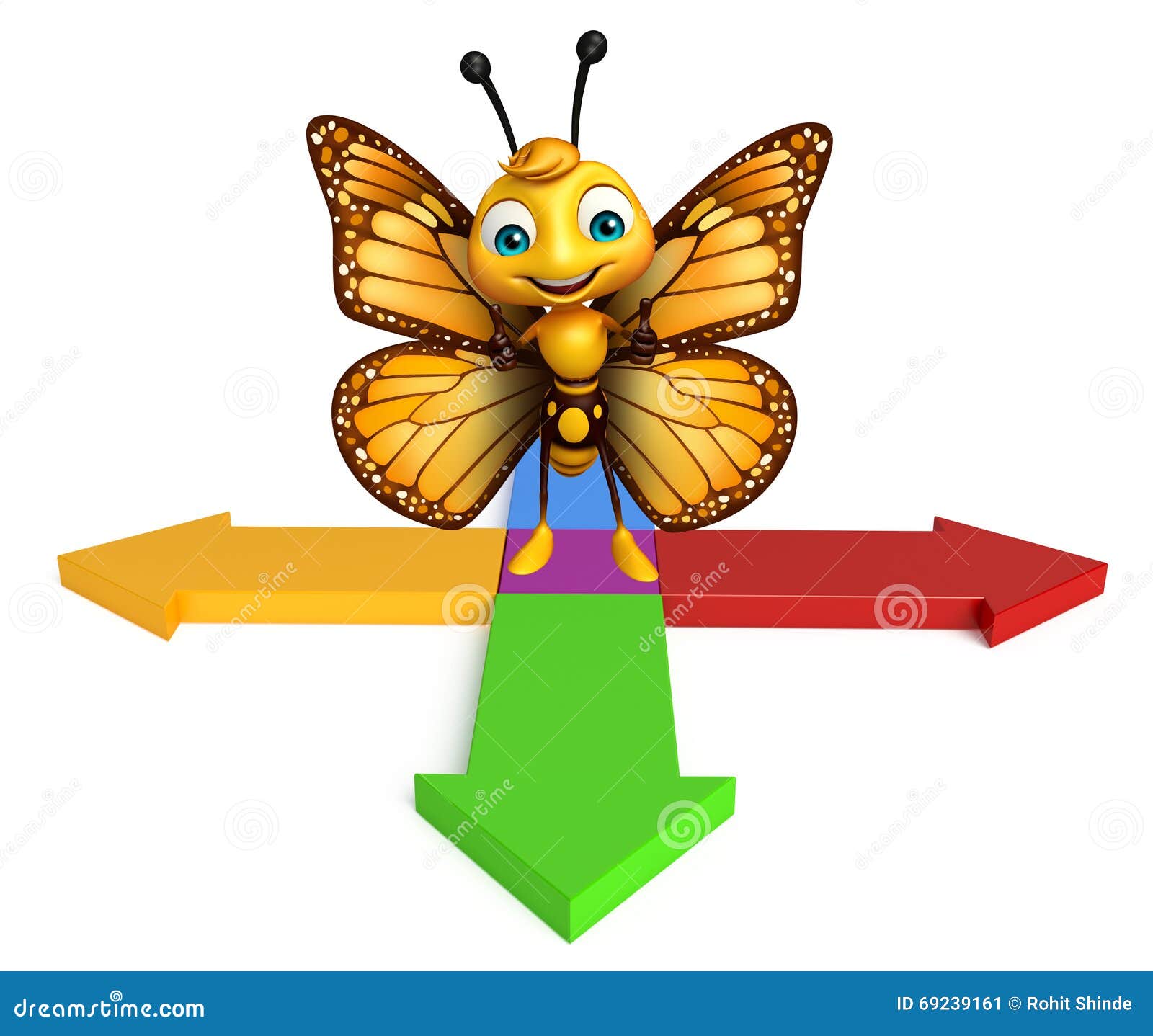 Fun Butterfly Cartoon Character with Arrow Stock Illustration ...