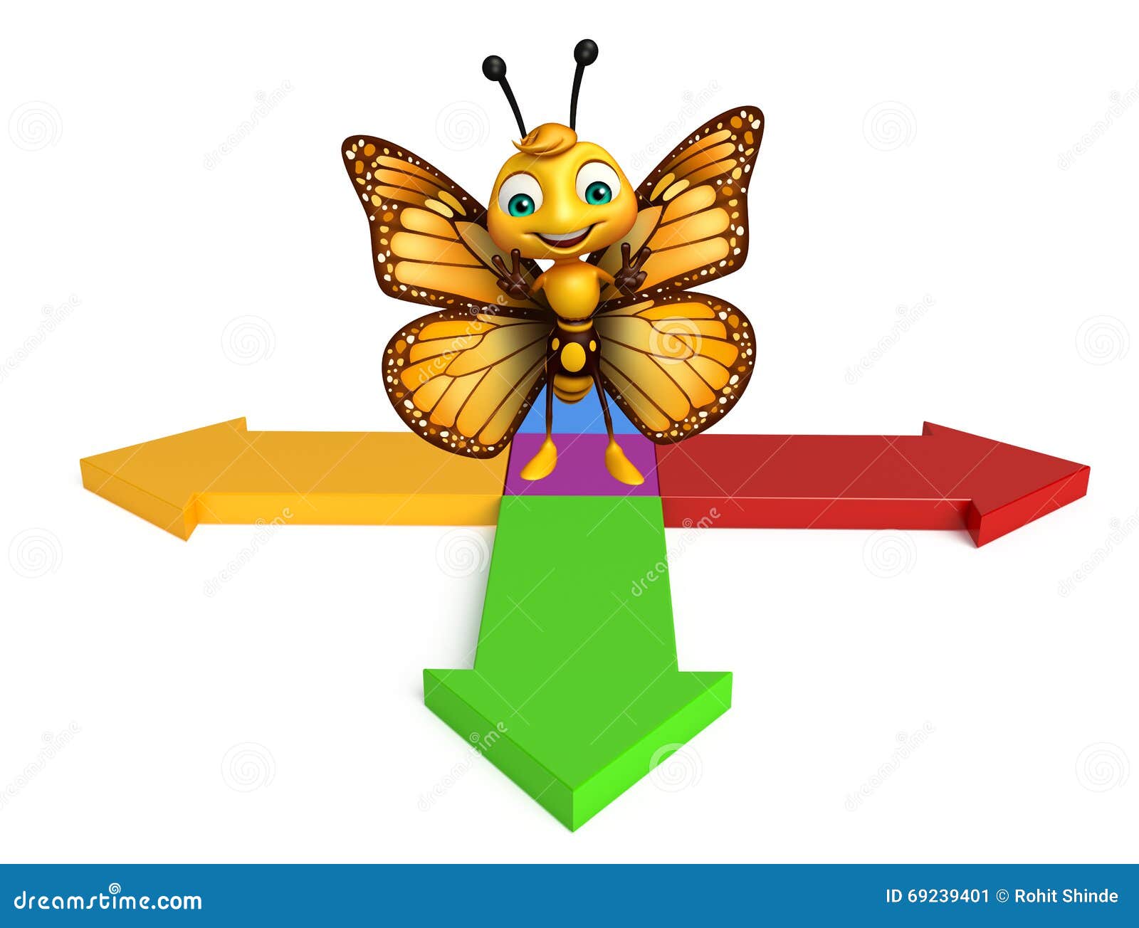 Fun Butterfly Cartoon Character with Arrow Stock Illustration ...