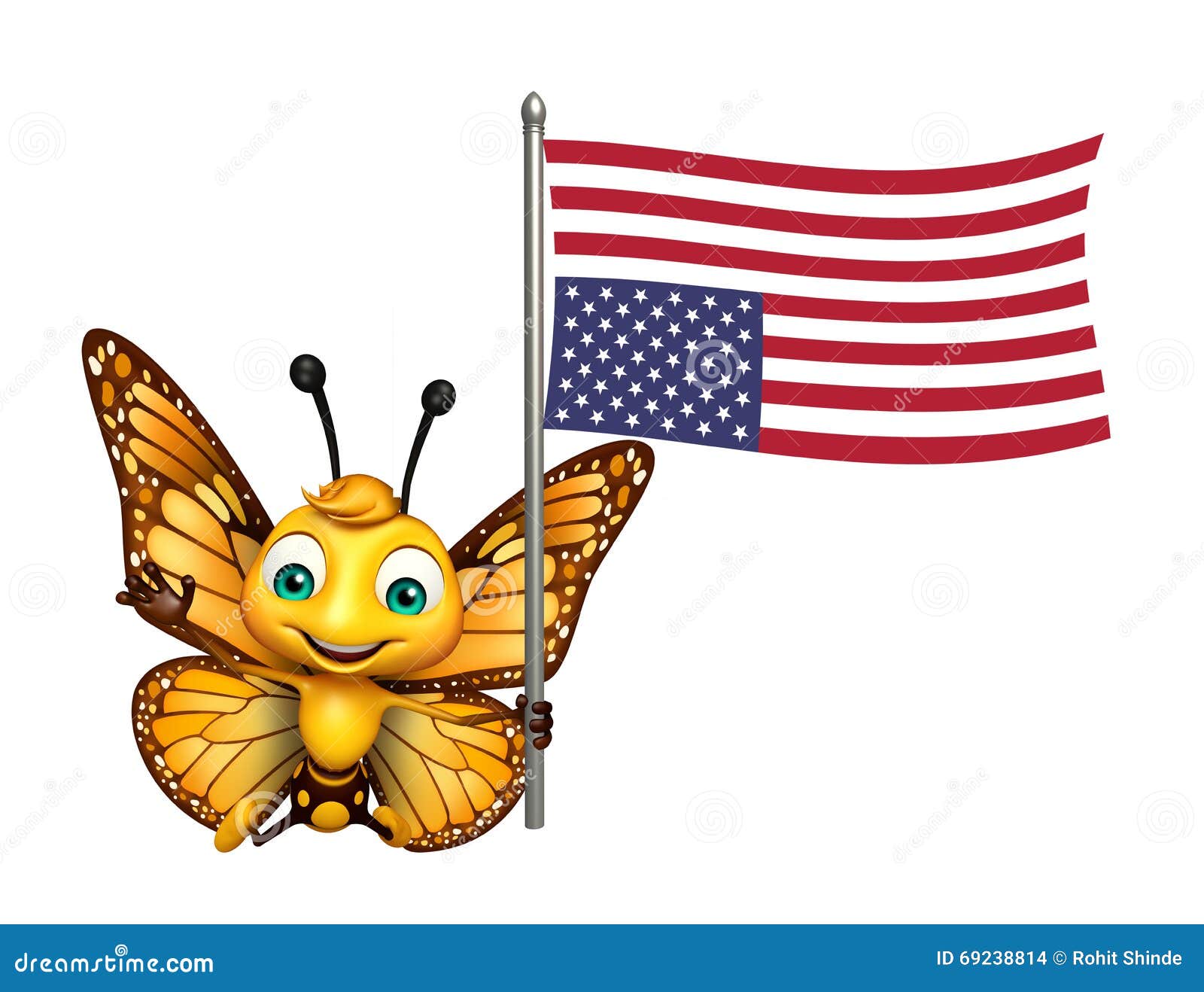 Fun Butterfly Cartoon Character with Flag Stock Illustration ...