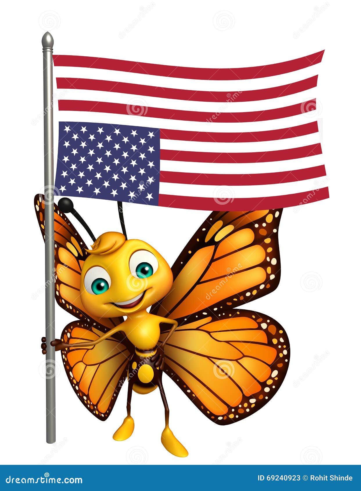 Fun Butterfly Cartoon Character with Flag Stock Illustration ...