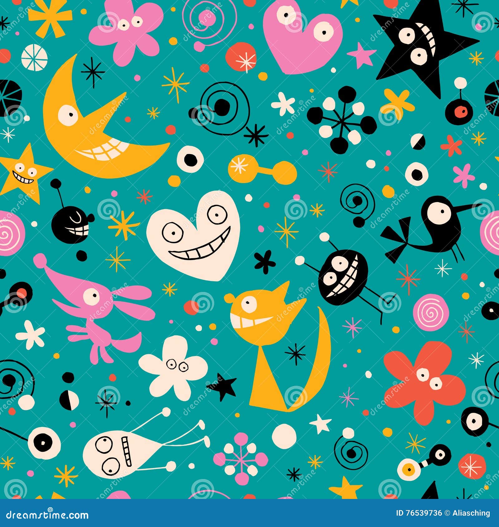 Fun Cartoon Characters Seamless Pattern Stock Vector - Illustration of ...