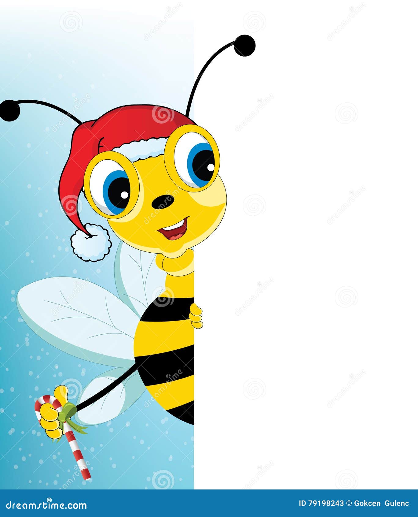 Fun Cartoon Santa Bee Looking at a Blank White Page Stock Vector ...