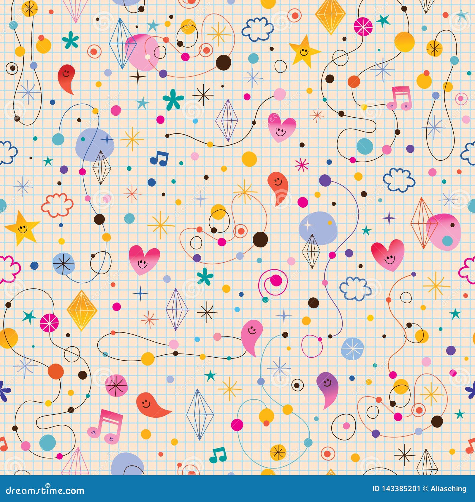 Fun Cartoon Seamless Pattern Stock Vector - Illustration of heart ...