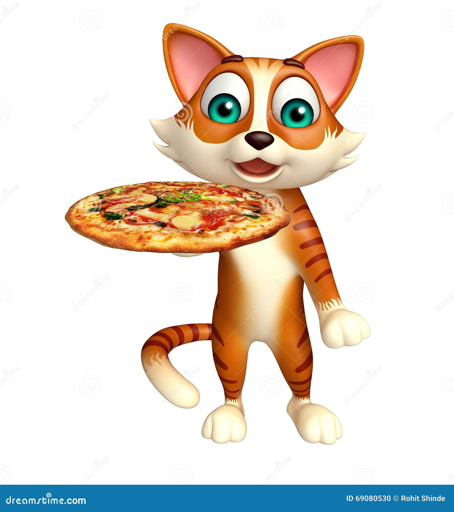 Fun Cat Cartoon Character with Pizza Stock Illustration - Illustration ...