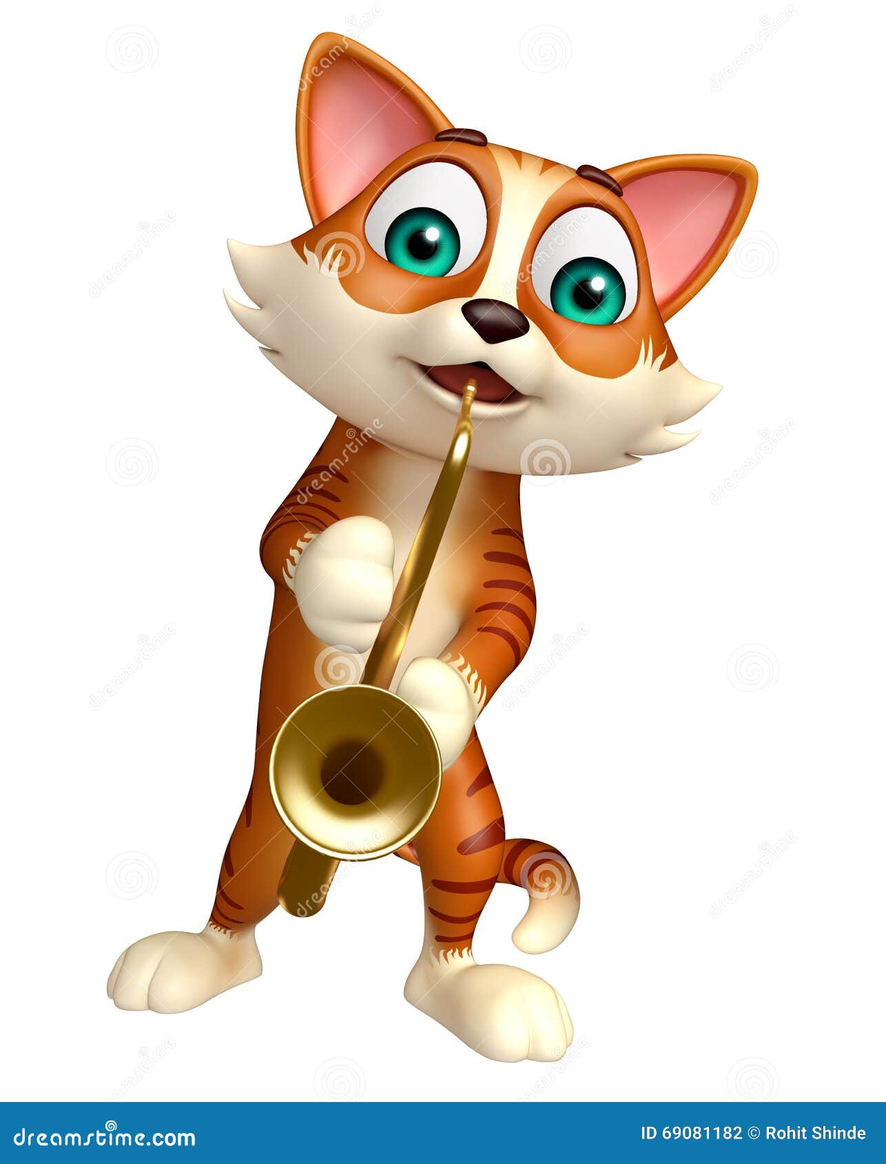 Fun Cat Cartoon Character with Saxophone Stock Illustration ...