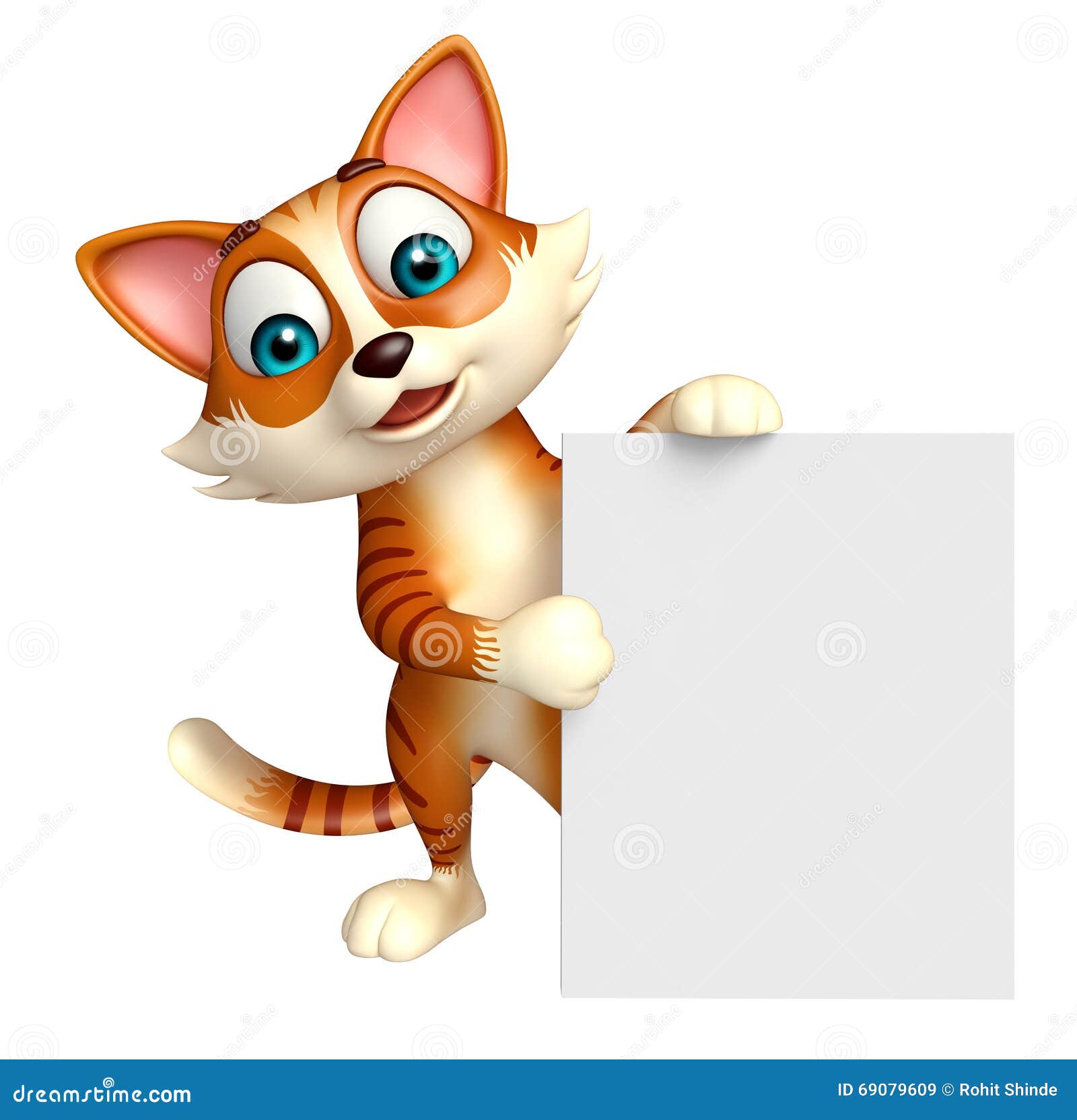 Fun Cat Cartoon Character with White Board Stock Illustration ...