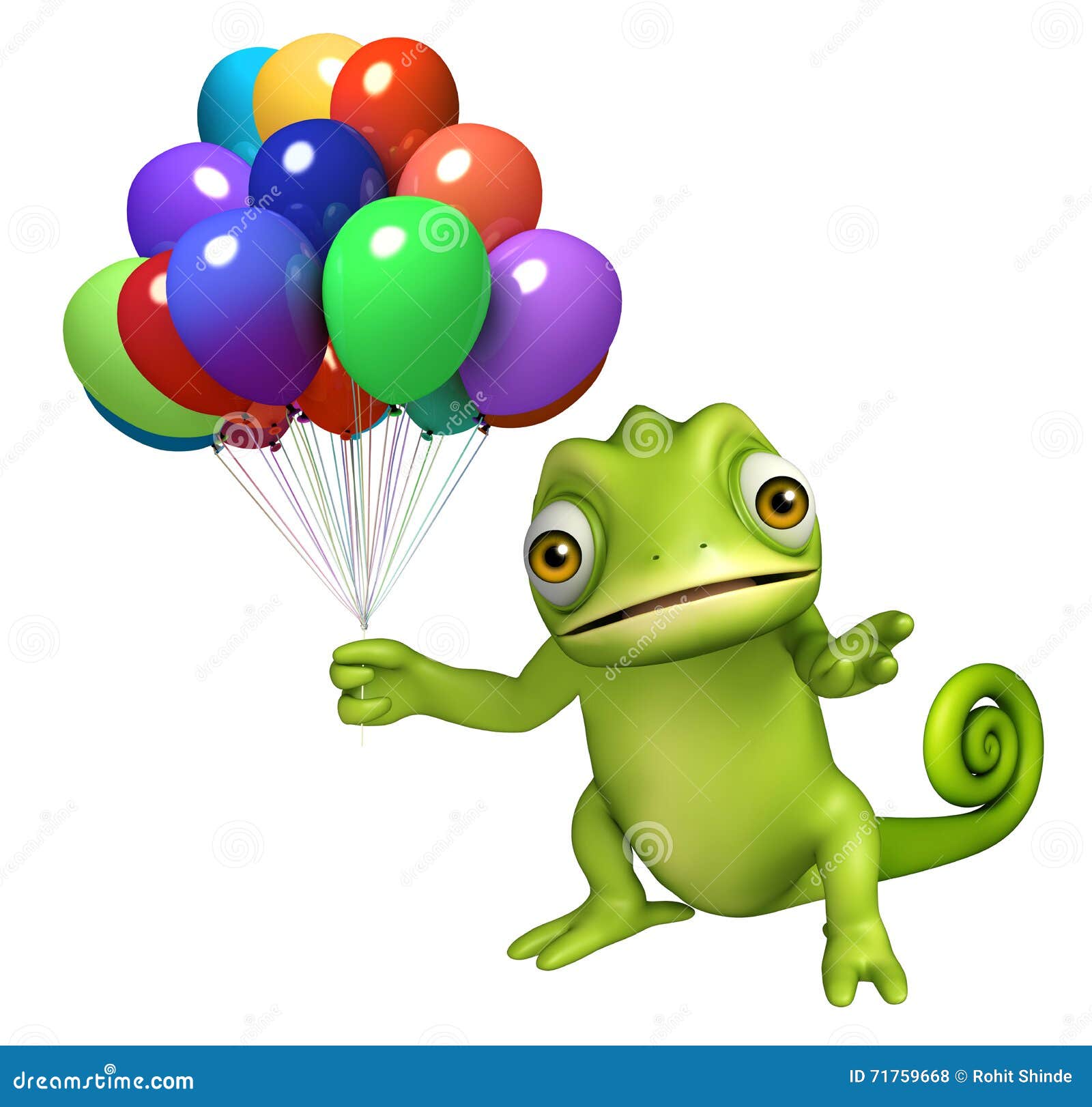 Fun Chameleon Cartoon Character with Ballons Stock Illustration ...