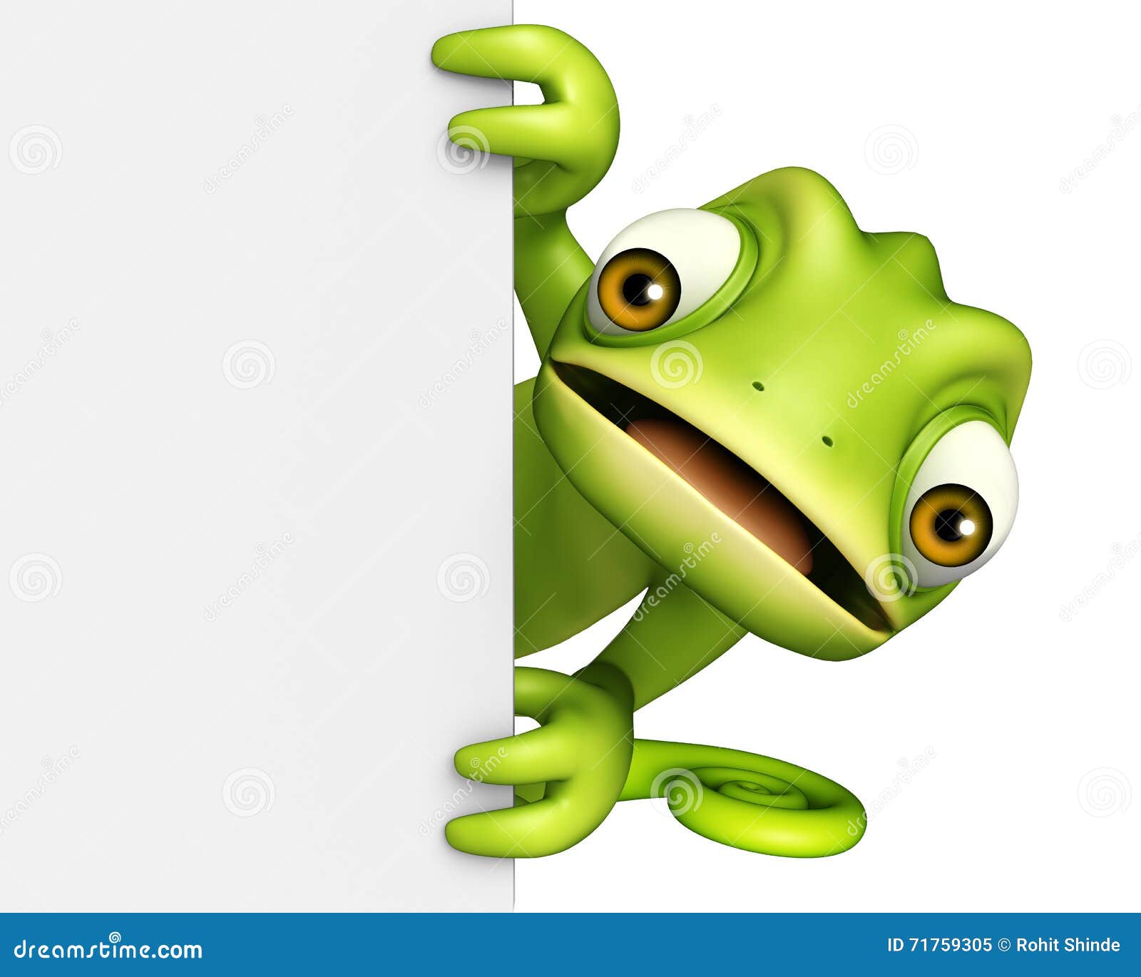 Fun Chameleon Cartoon Character with White Board Stock Illustration ...