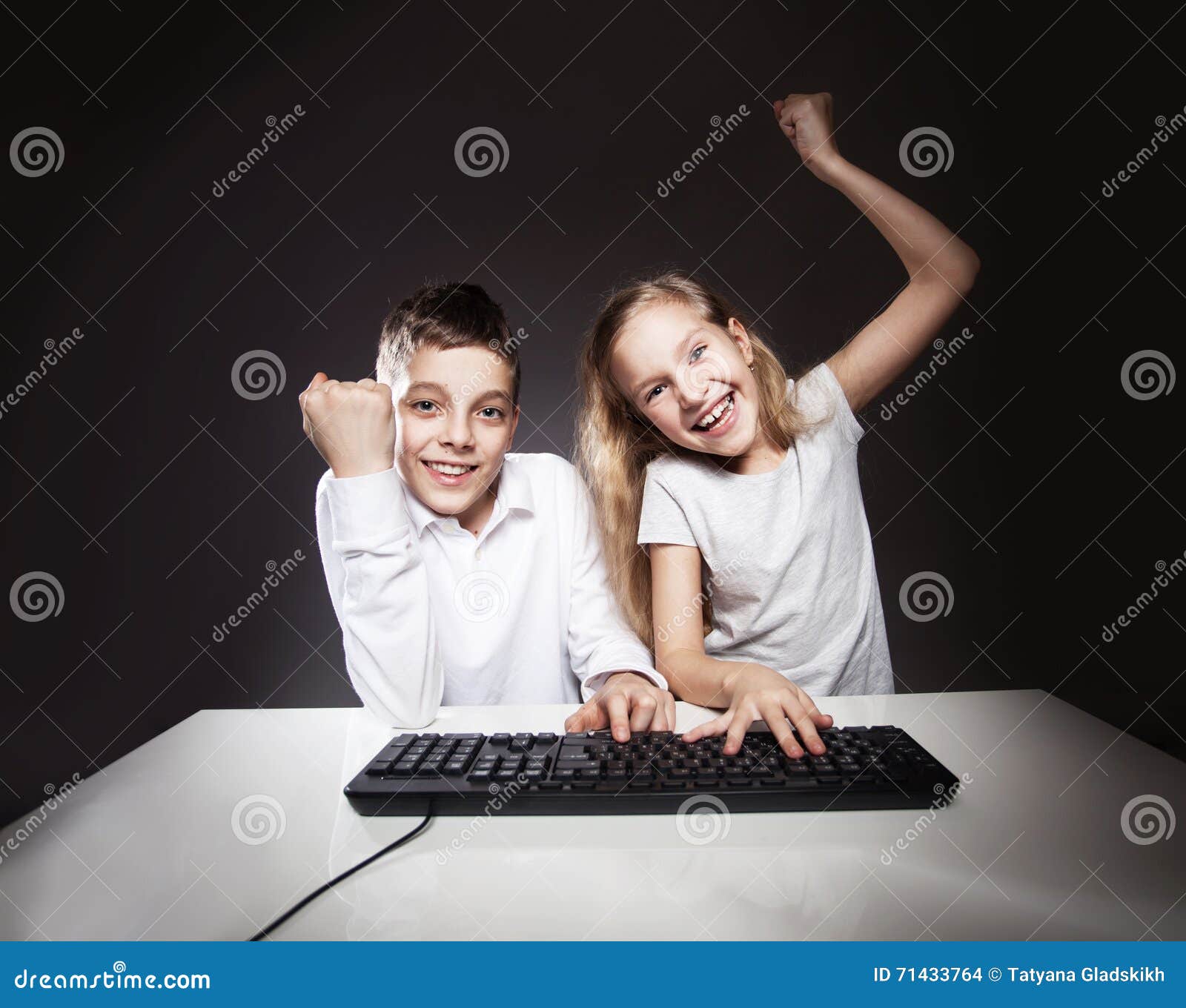 Fun Children Looking at Computer Stock Photo - Image of networking ...