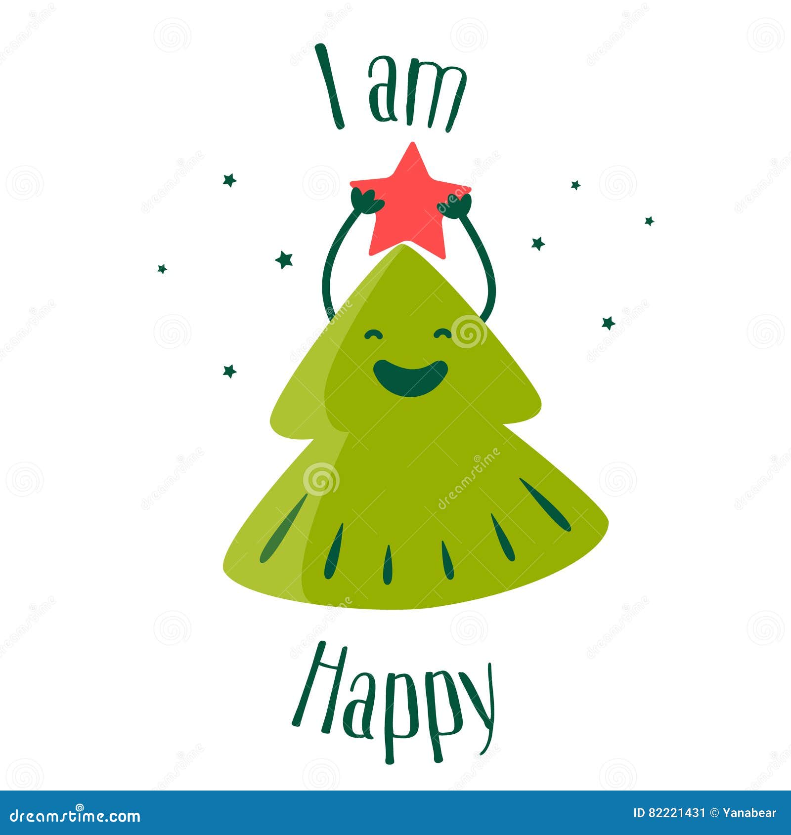 Fun Christmas Tree with Red Star. I am Happy Stock Vector ...