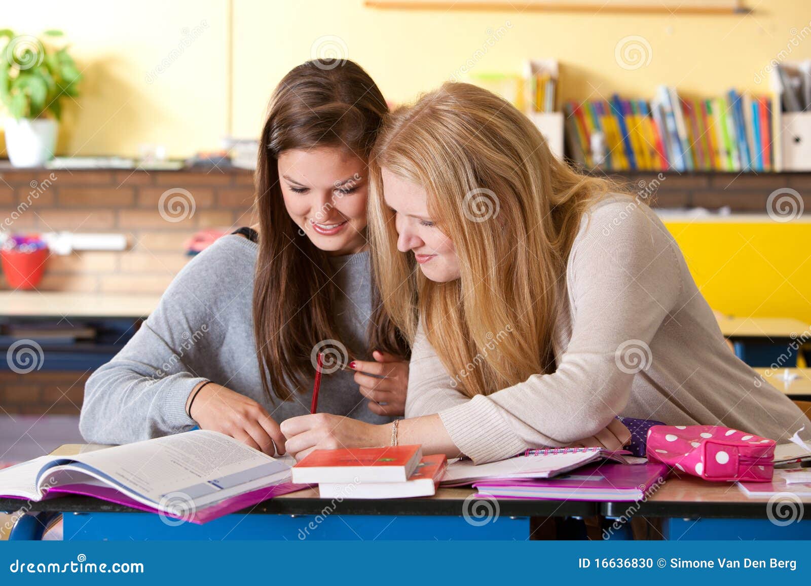 Fun in class stock photo. Image of blond, brunette, girl - 16636830