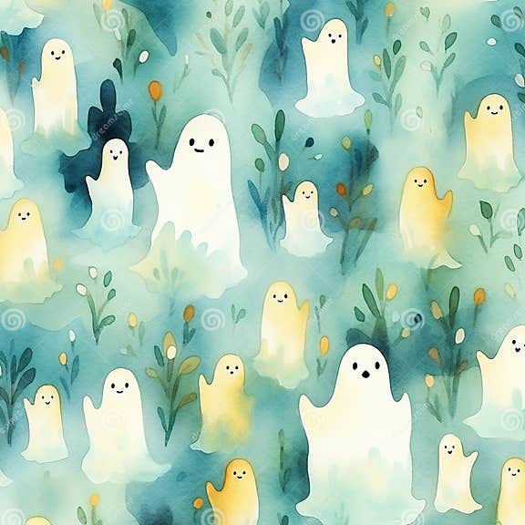 Colored Ghosts Seamless Pattern. Generative AI Stock Illustration ...