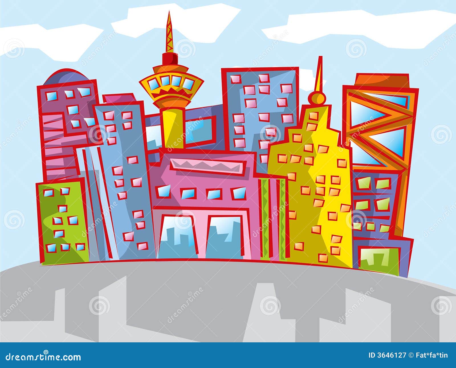 Fun Colorful Cartoon Cityscape Stock Vector - Illustration of tower ...