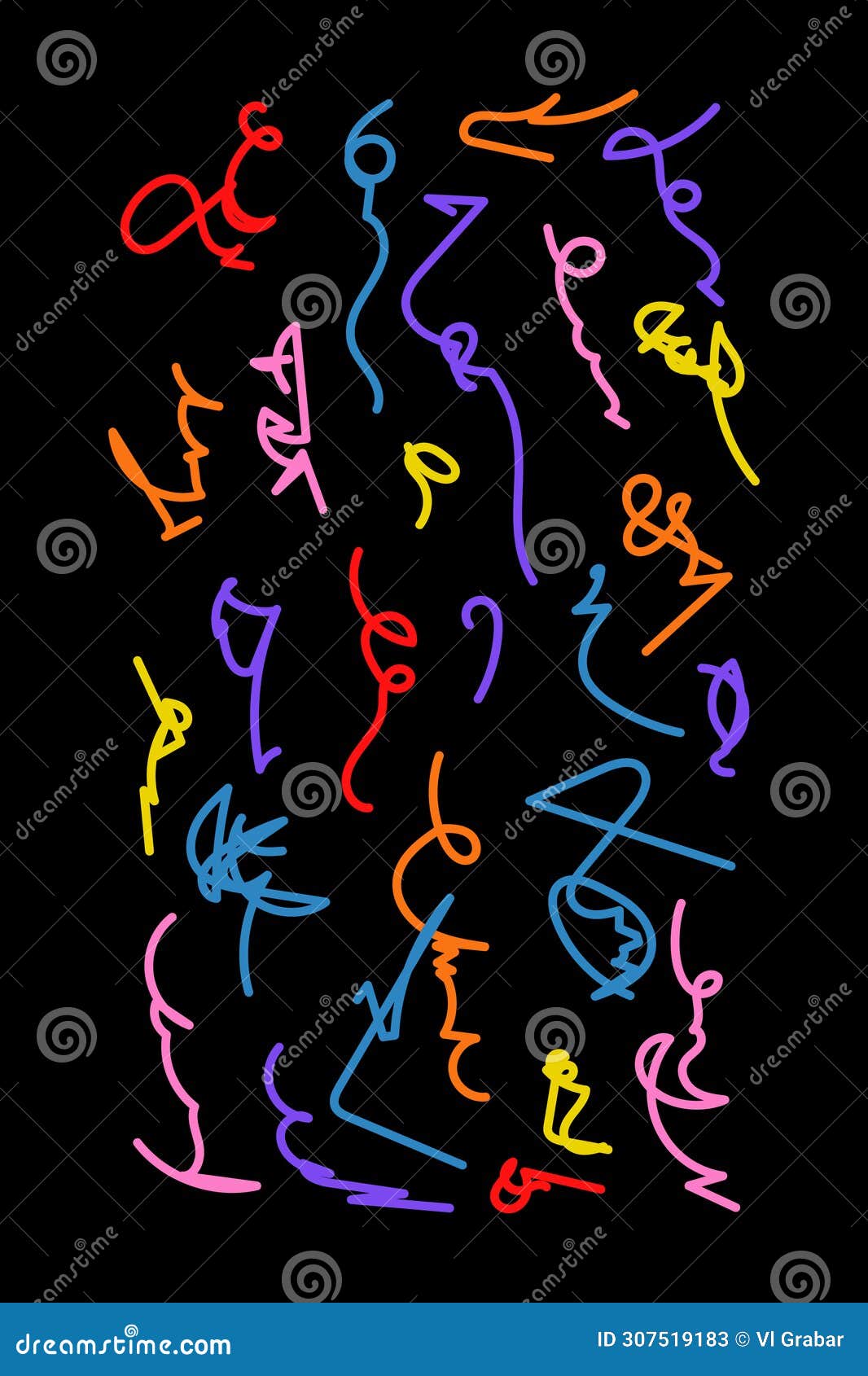 Fun Colorful Line Doodle Pattern. Creative Style Art Children or ...