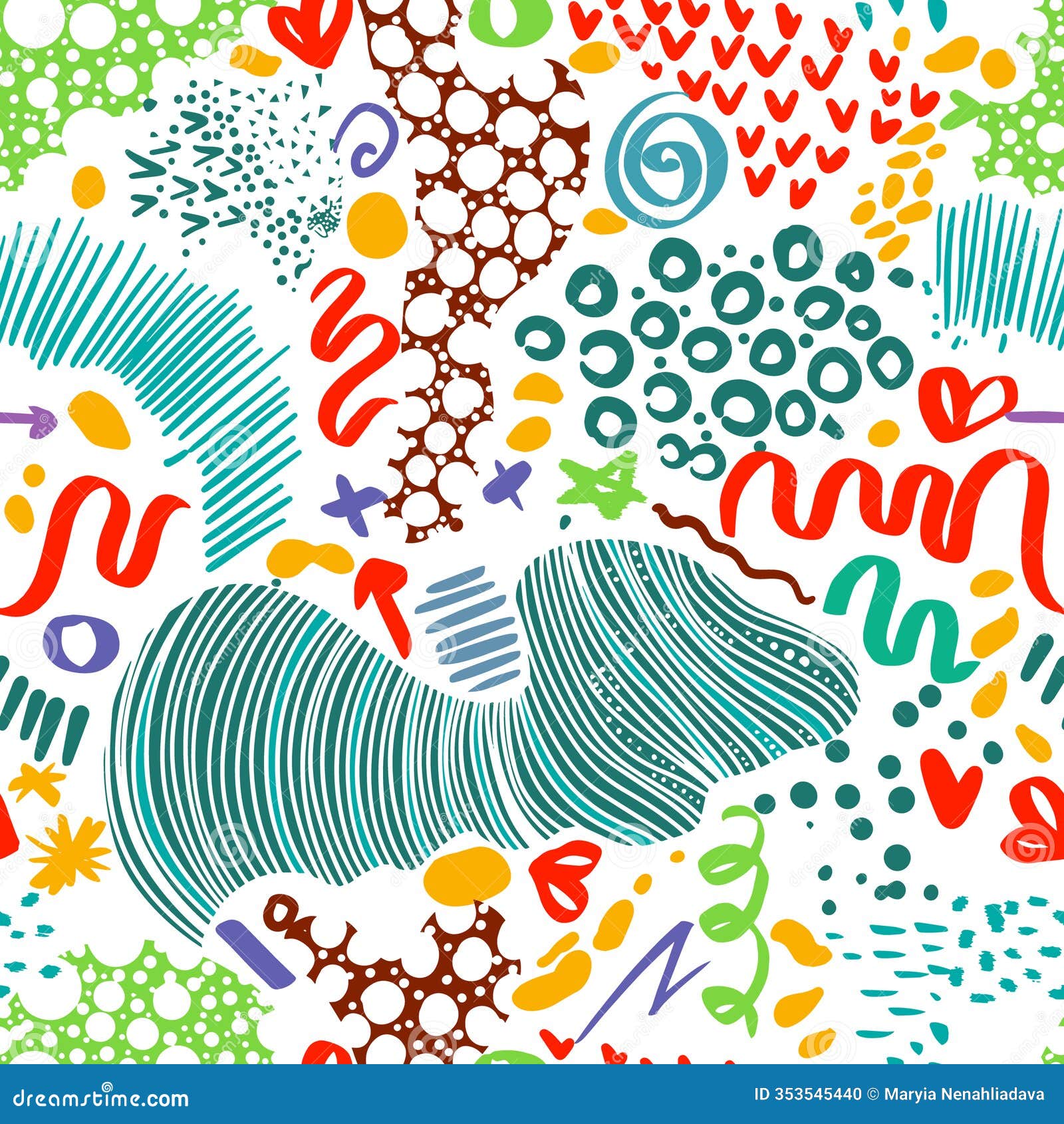 Fun Colorful Line Doodle Seamless Pattern. Creative Abstract Art ...