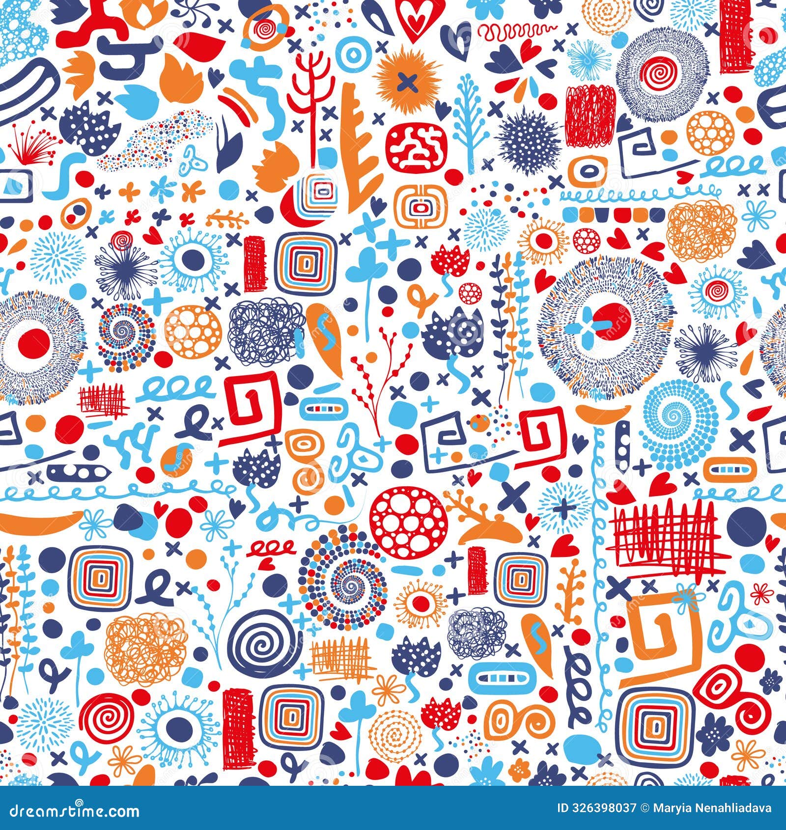 Fun Colorful Line Doodle Seamless Pattern. Creative Abstract Art ...