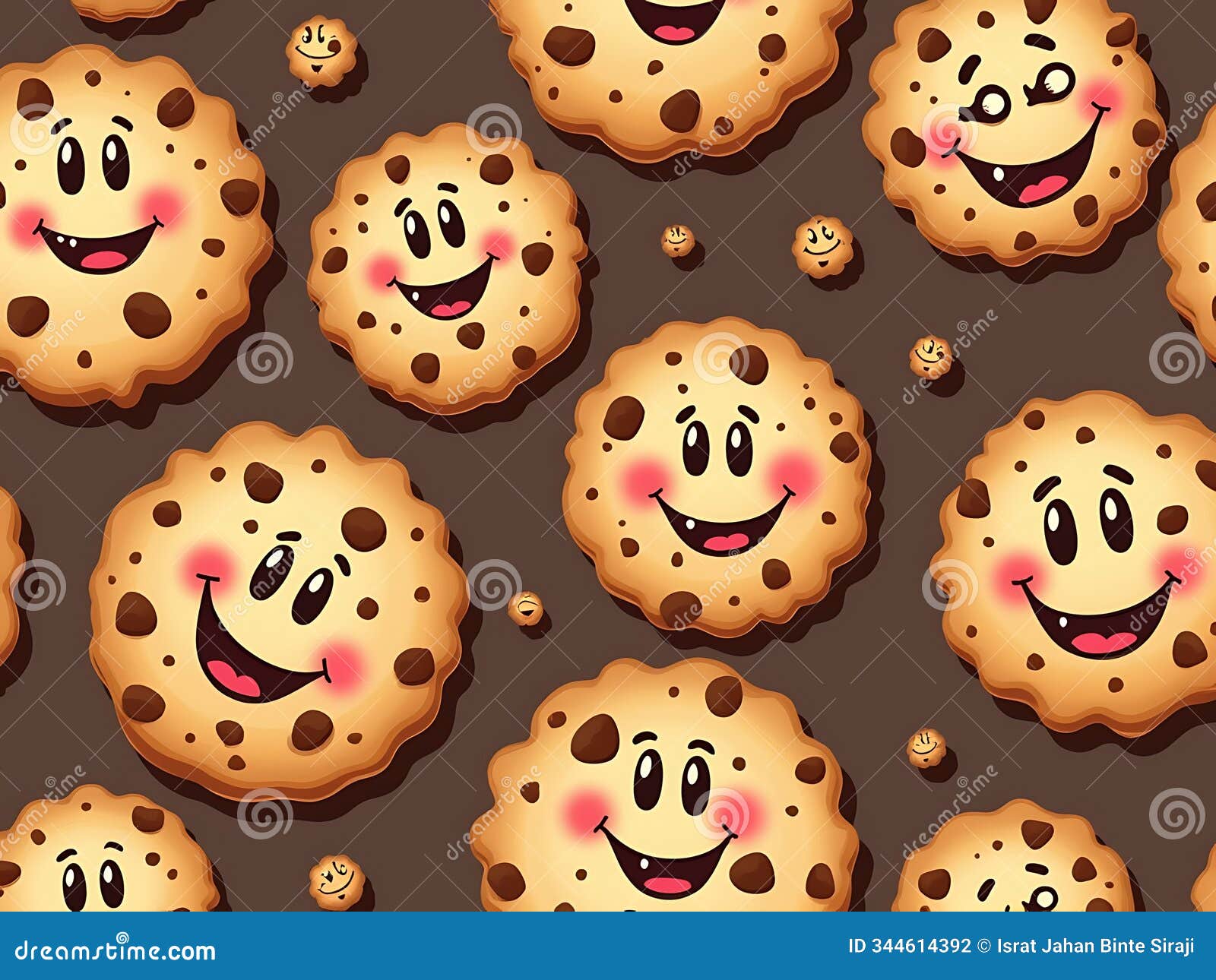 Fun Cookie Pattern Wallpaper with Smiling Cookie Faces Stock Photo ...