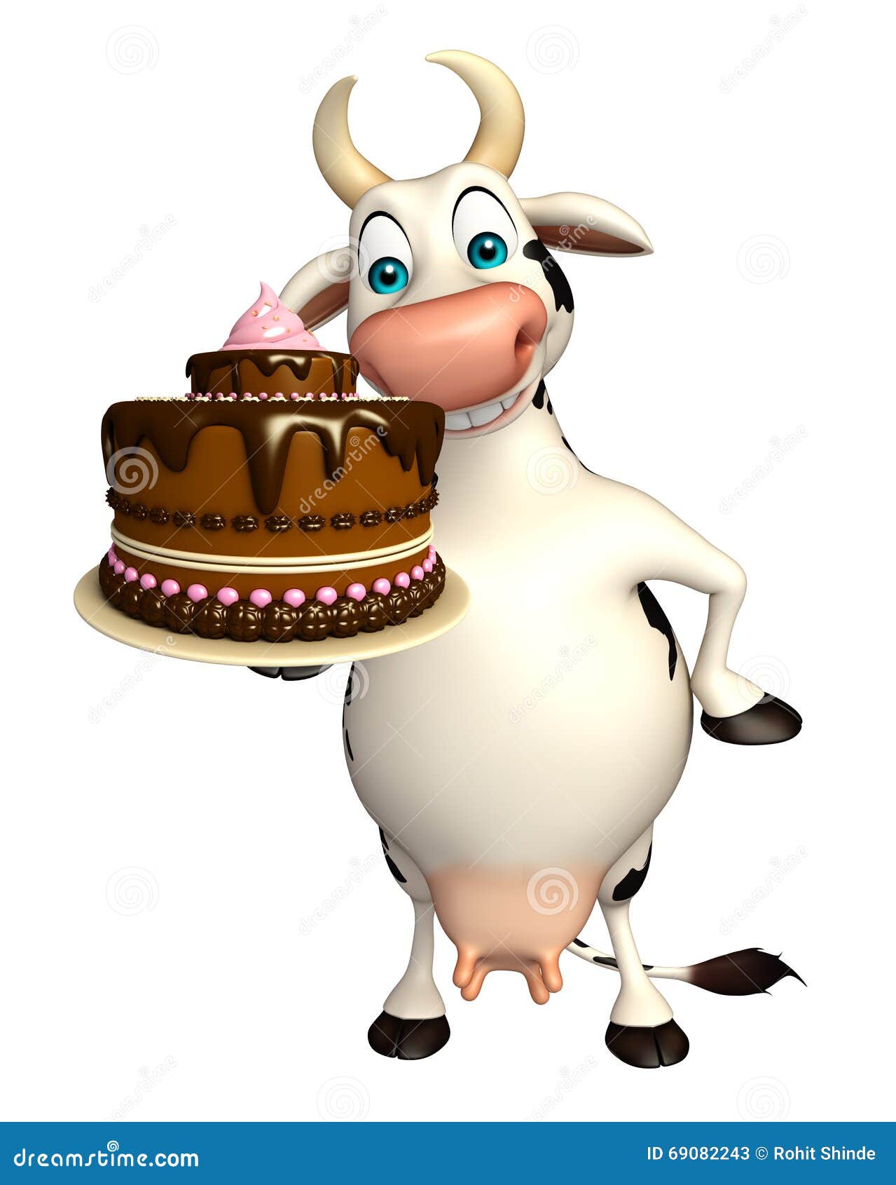 Fun Cow Cartoon Character with Cake Stock Illustration - Illustration ...
