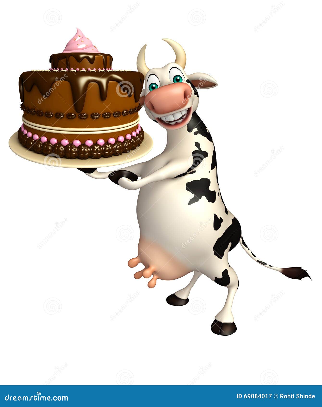 Fun Cow Cartoon Character with Cake Stock Illustration - Illustration ...