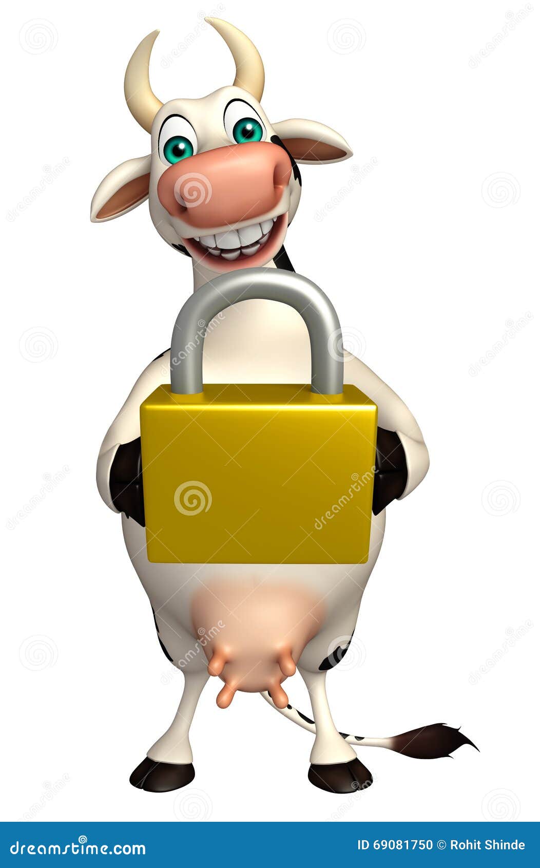 Fun Cow Cartoon Character with Lock Stock Illustration - Illustration ...