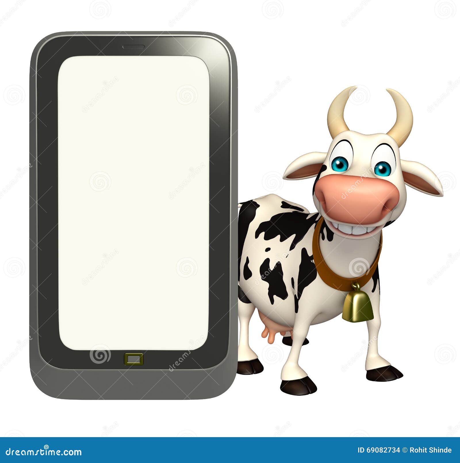 Fun Cow Cartoon Character with Mobile Stock Illustration - Illustration ...