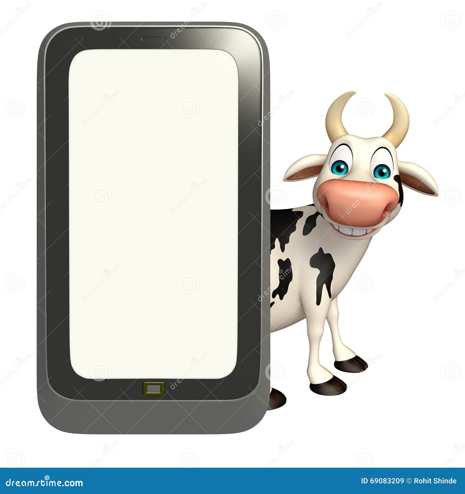 Fun Cow Cartoon Character with Mobile Stock Illustration - Illustration ...