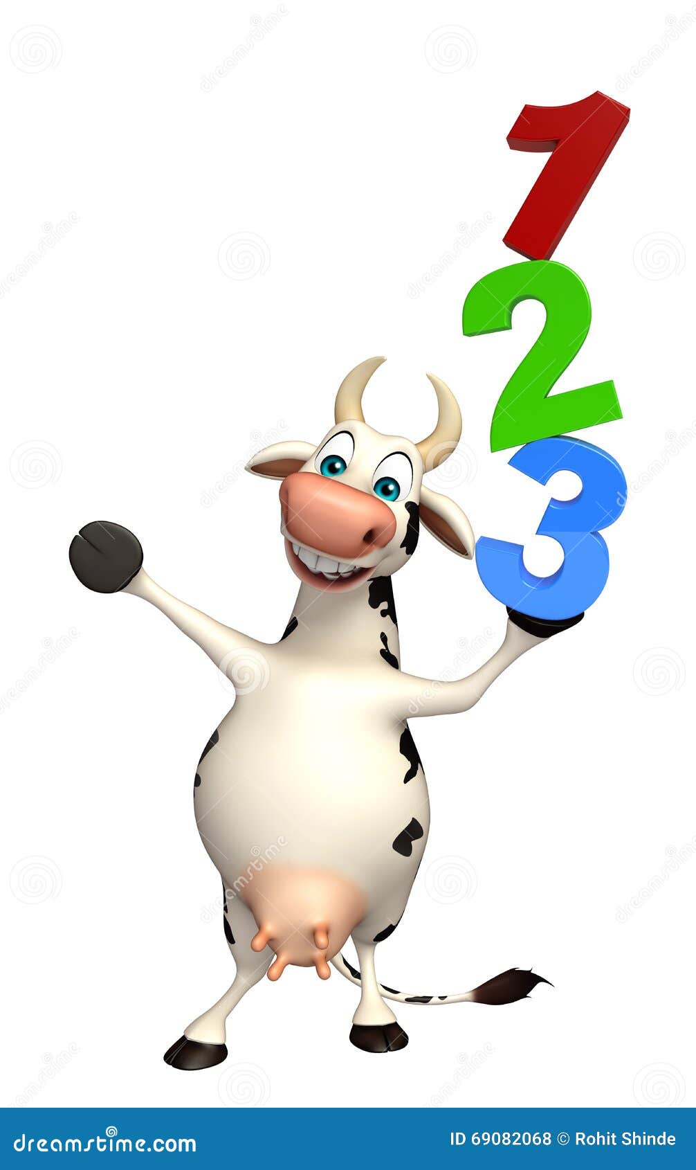 Fun Cow Cartoon Character with 123 Sign Stock Illustration ...