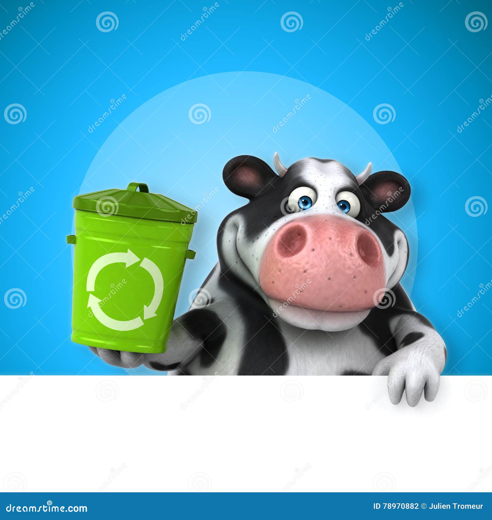 Fun cow - 3D Illustration stock illustration. Illustration of recycle ...